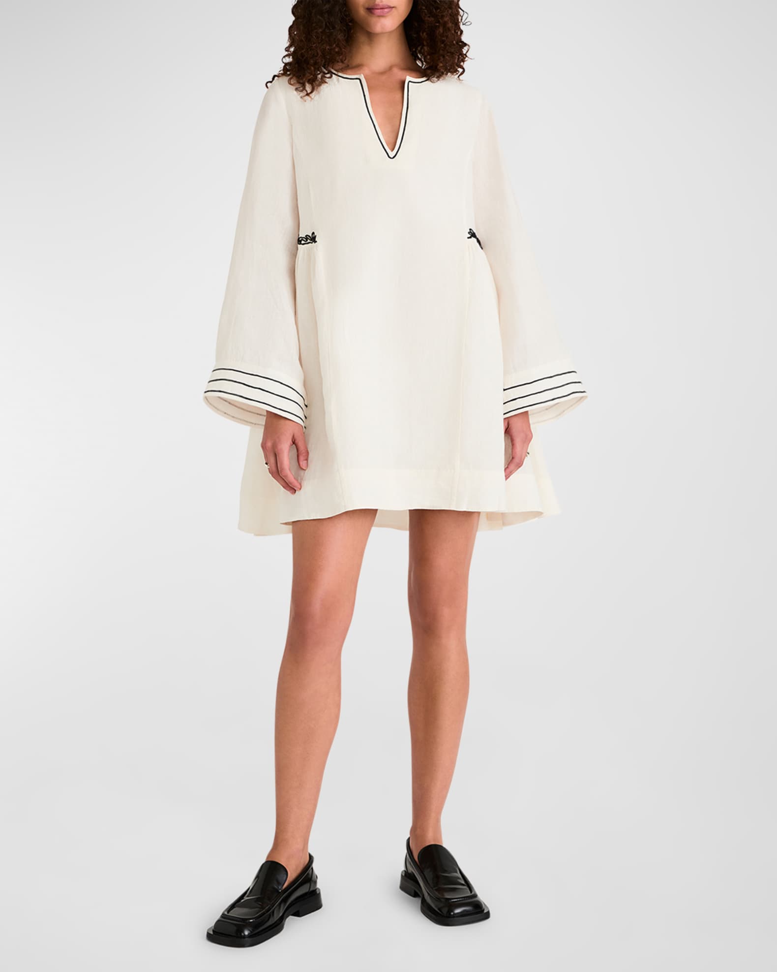 Merlette Riverside Flare-Sleeve Trapeze Linen Mini Dress | Neiman Marcus
