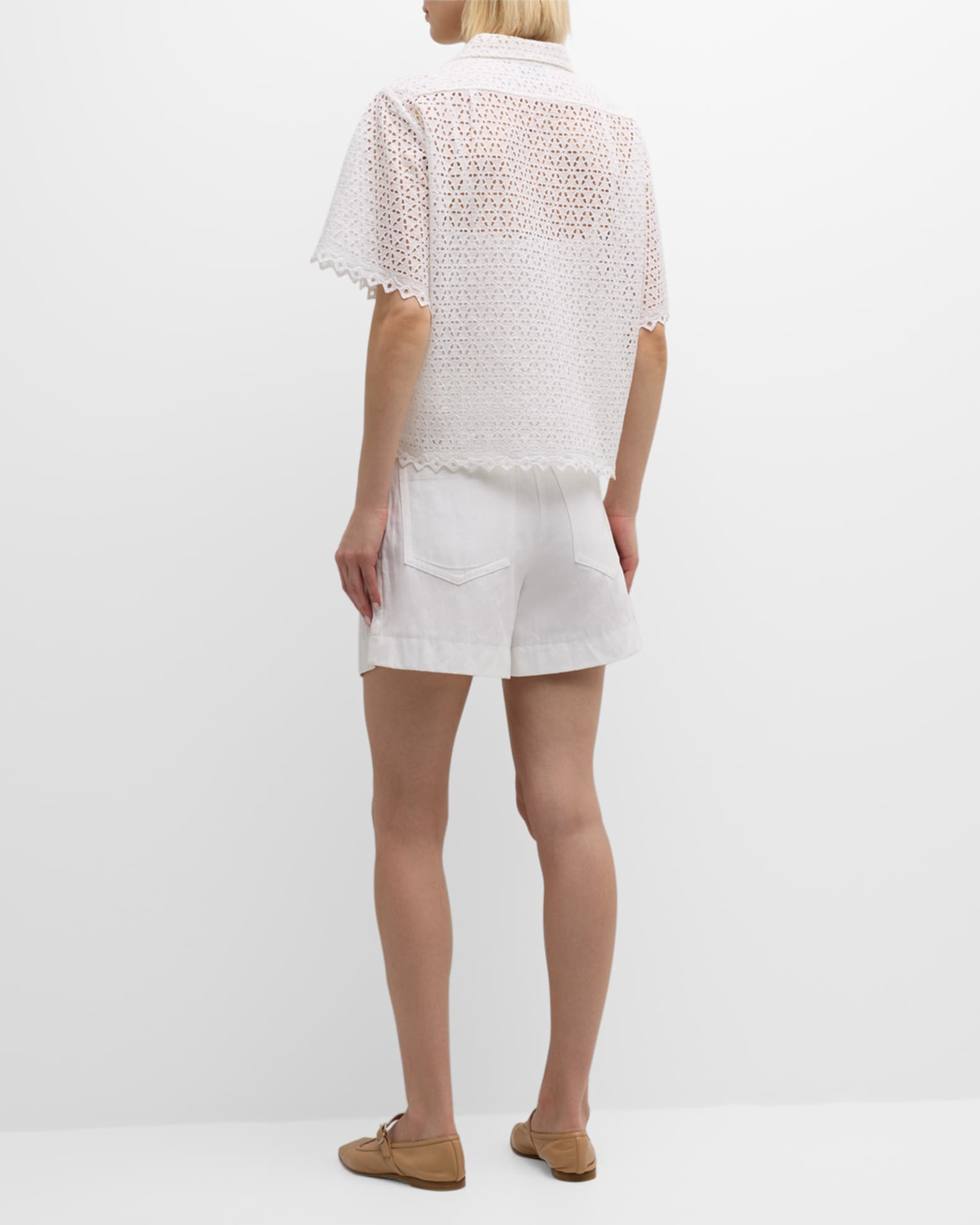 Merlette Perle Boxy Floral Eyelet-Embroidered Top | Neiman Marcus