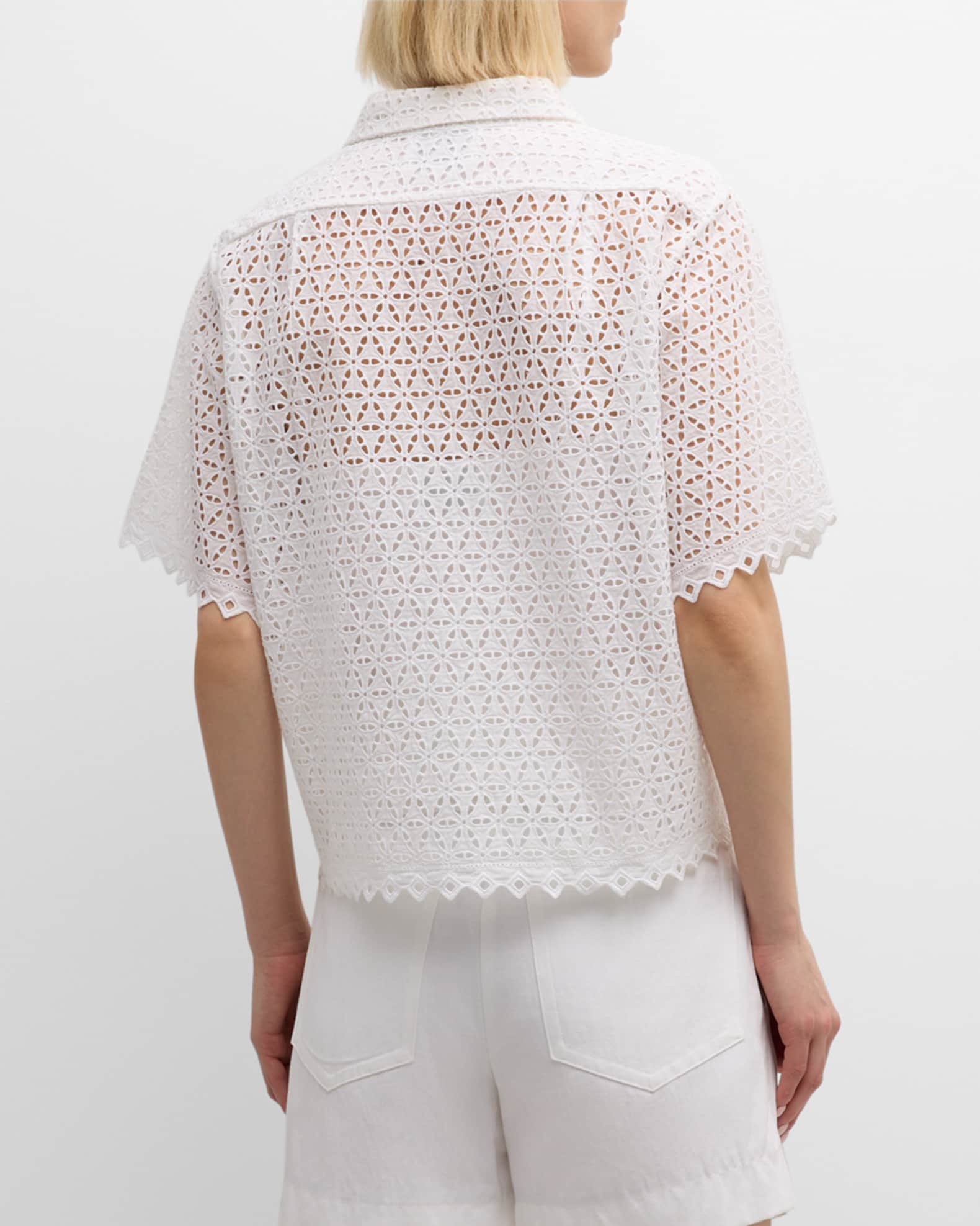 Merlette Perle Boxy Floral Eyelet-Embroidered Top | Neiman Marcus