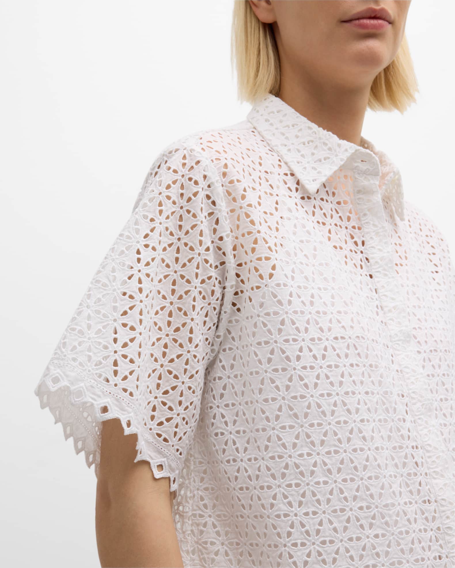 Merlette Perle Boxy Floral Eyelet-Embroidered Top | Neiman Marcus
