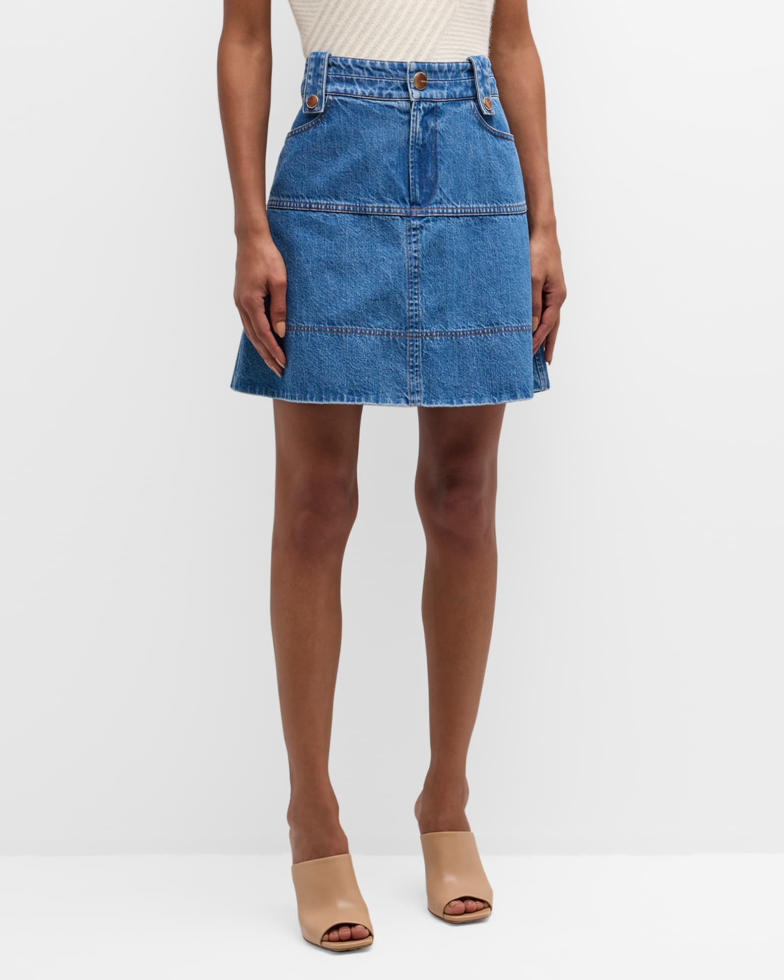 Tanya Taylor Hudie High-Waist Short Denim Skirt | Neiman Marcus