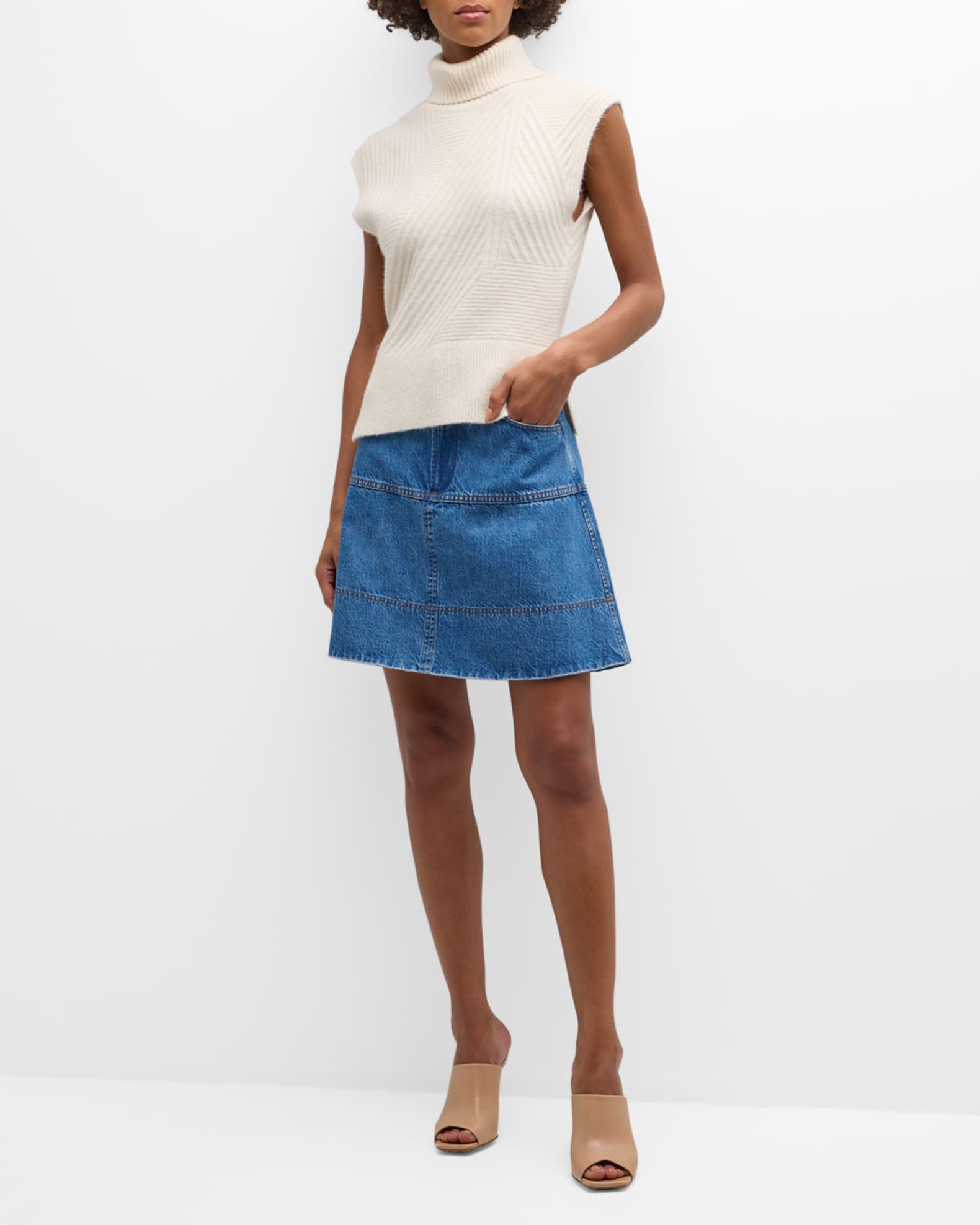 Tanya Taylor Hudie High-Waist Short Denim Skirt | Neiman Marcus