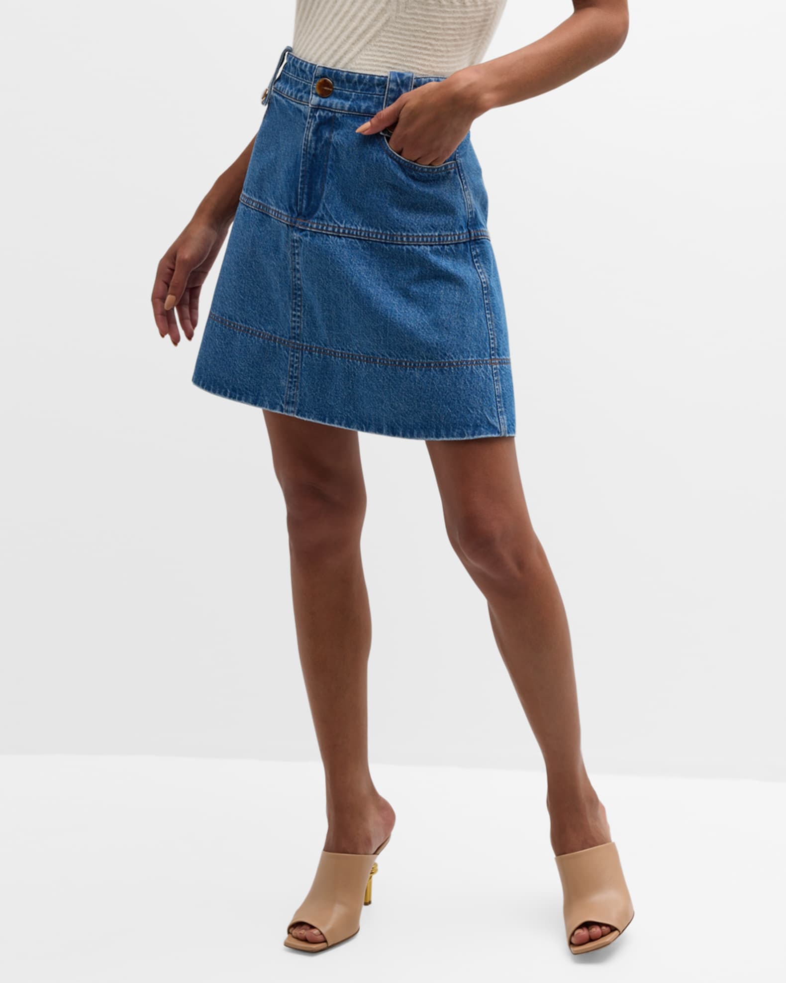 Tanya Taylor Hudie High-Waist Short Denim Skirt | Neiman Marcus