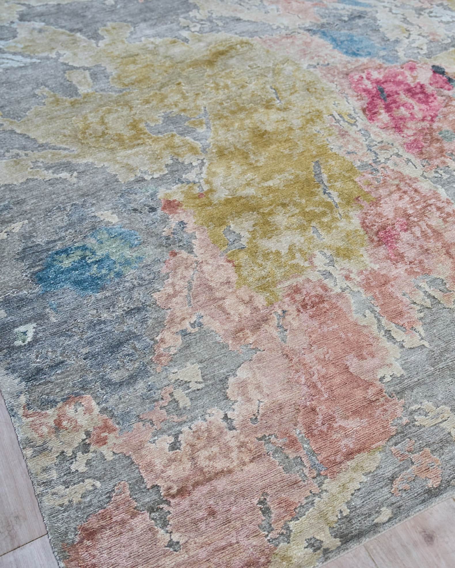 Floor Art Hand-Knotted Silver & Blush Rug | Neiman Marcus