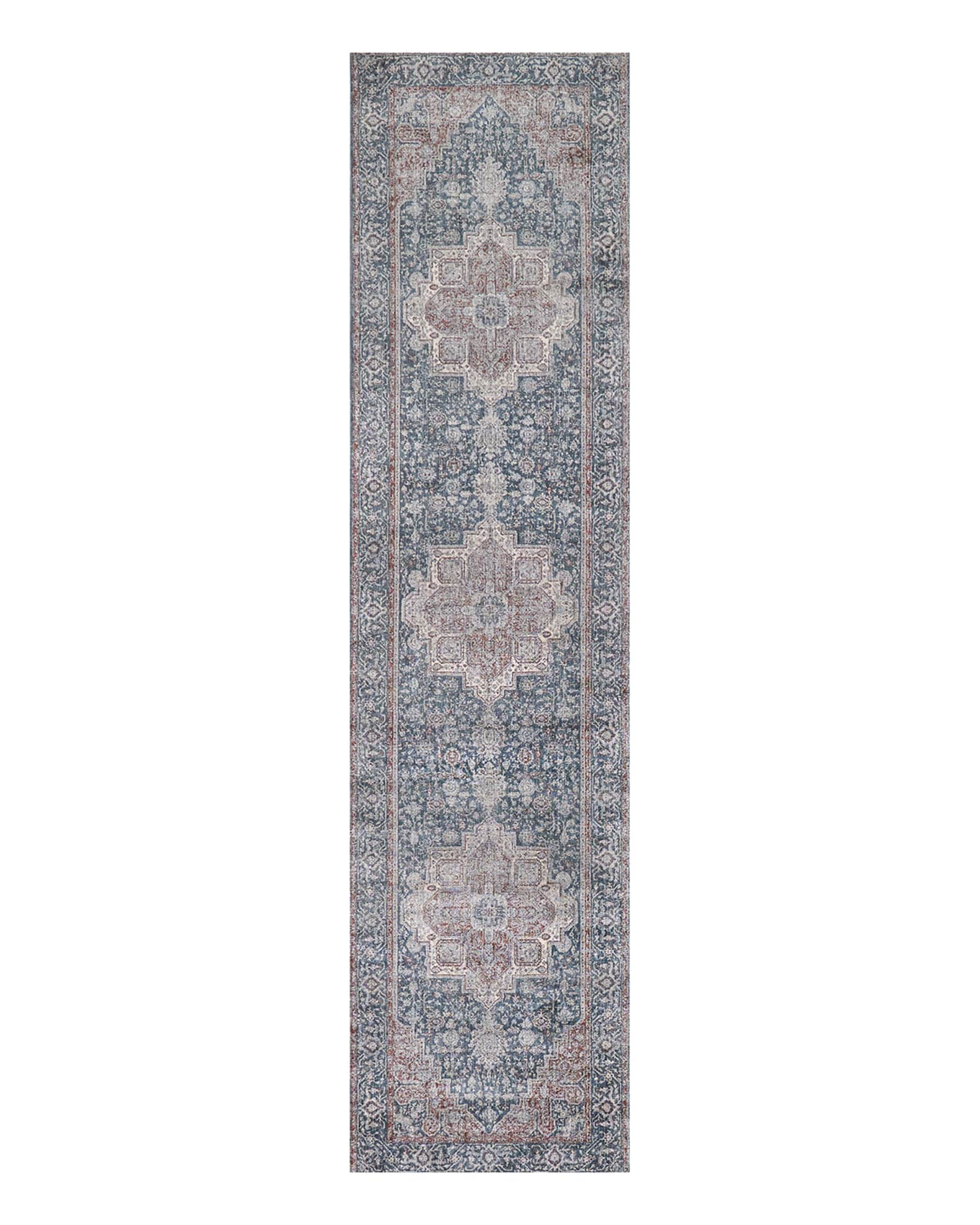 Exquisite Rugs Heritage Power-Loomed Blue & Rust Runner, 3' X 12 ...