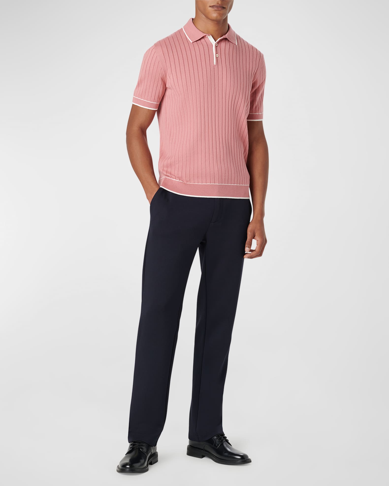 Bugatchi Men's Ribbed Polo Sweater | Neiman Marcus