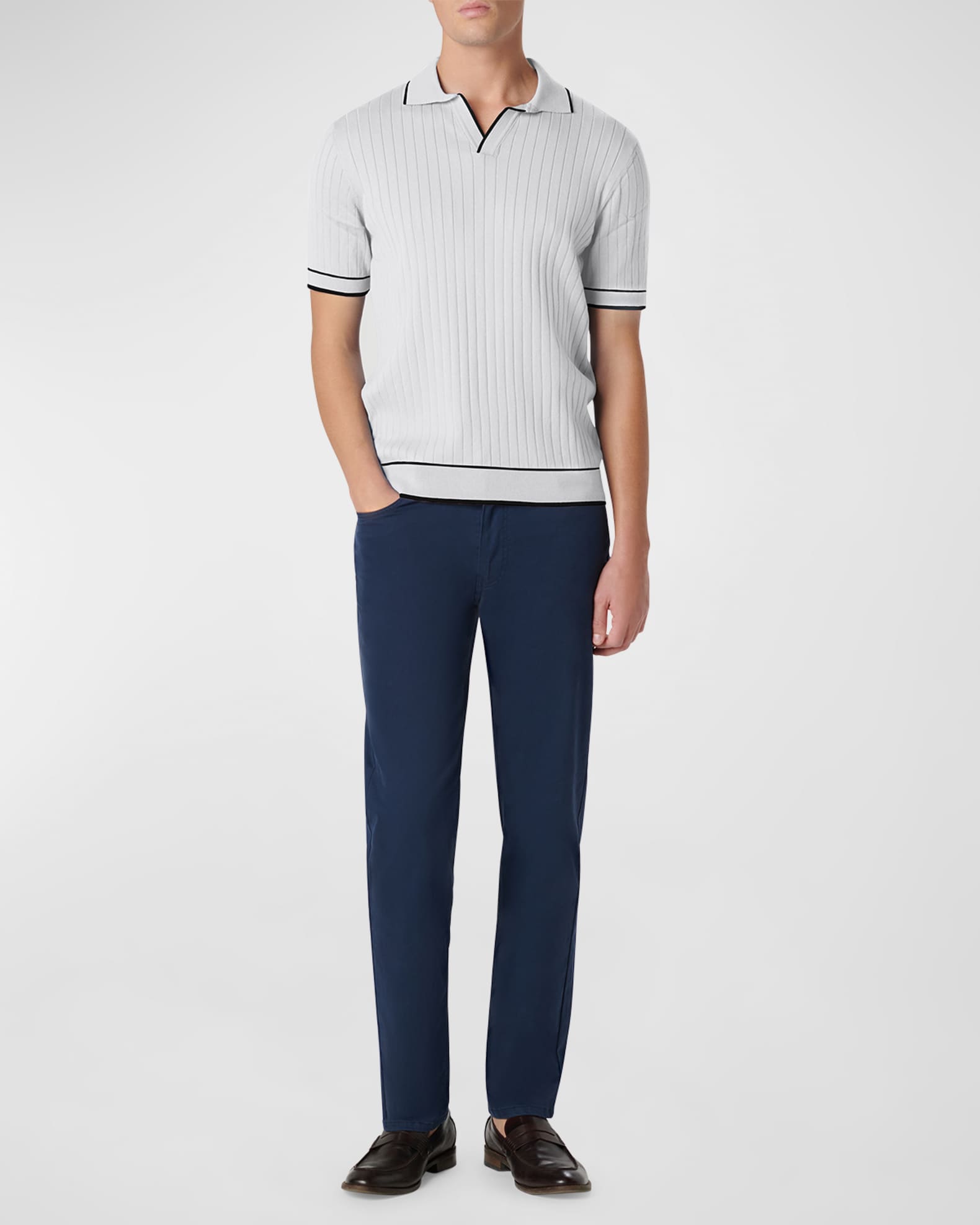 Men's Ribbed Sweater with Johnny Collar | Neiman Marcus