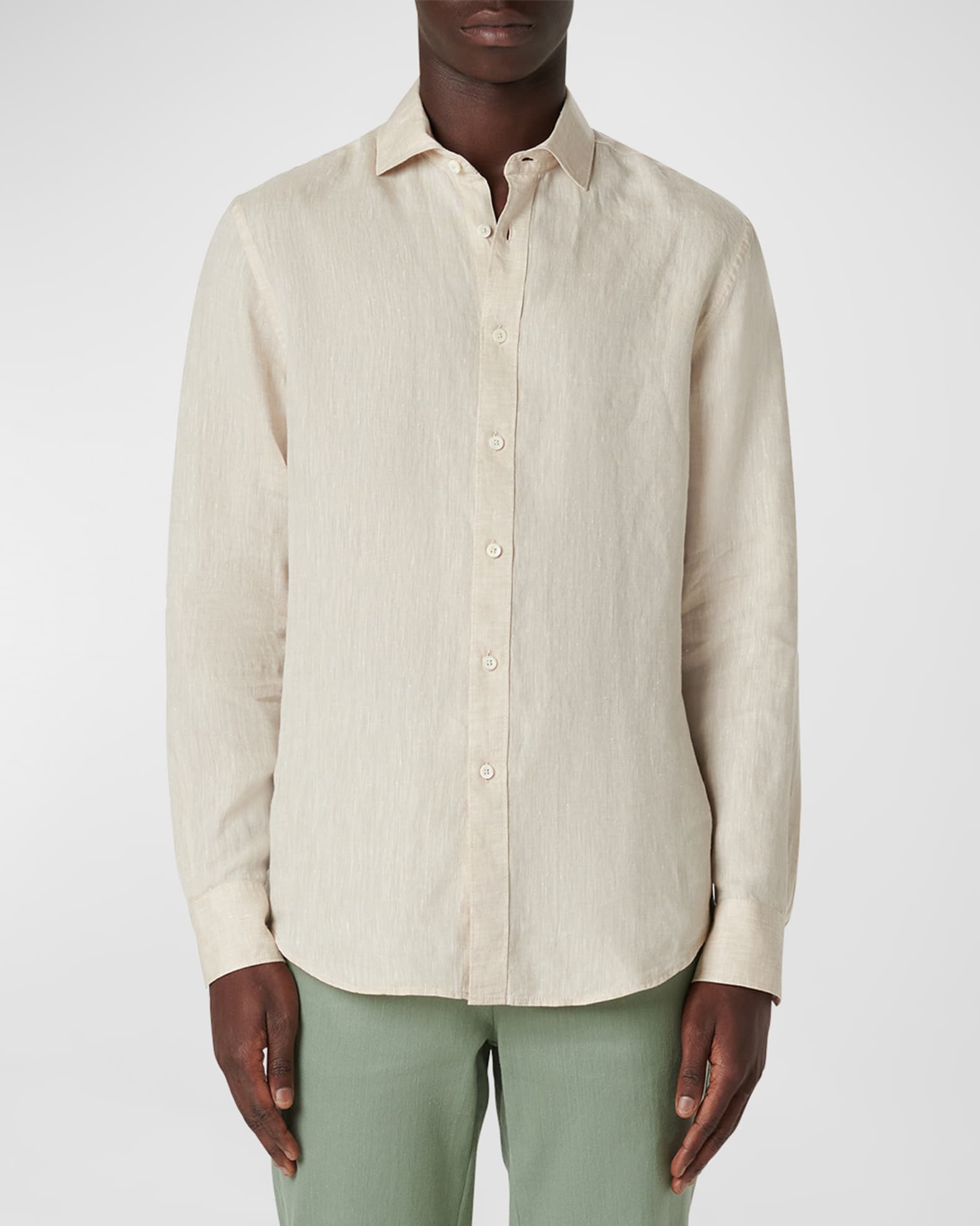 Men's Solid Linen Shaped Sport Shirt | Neiman Marcus