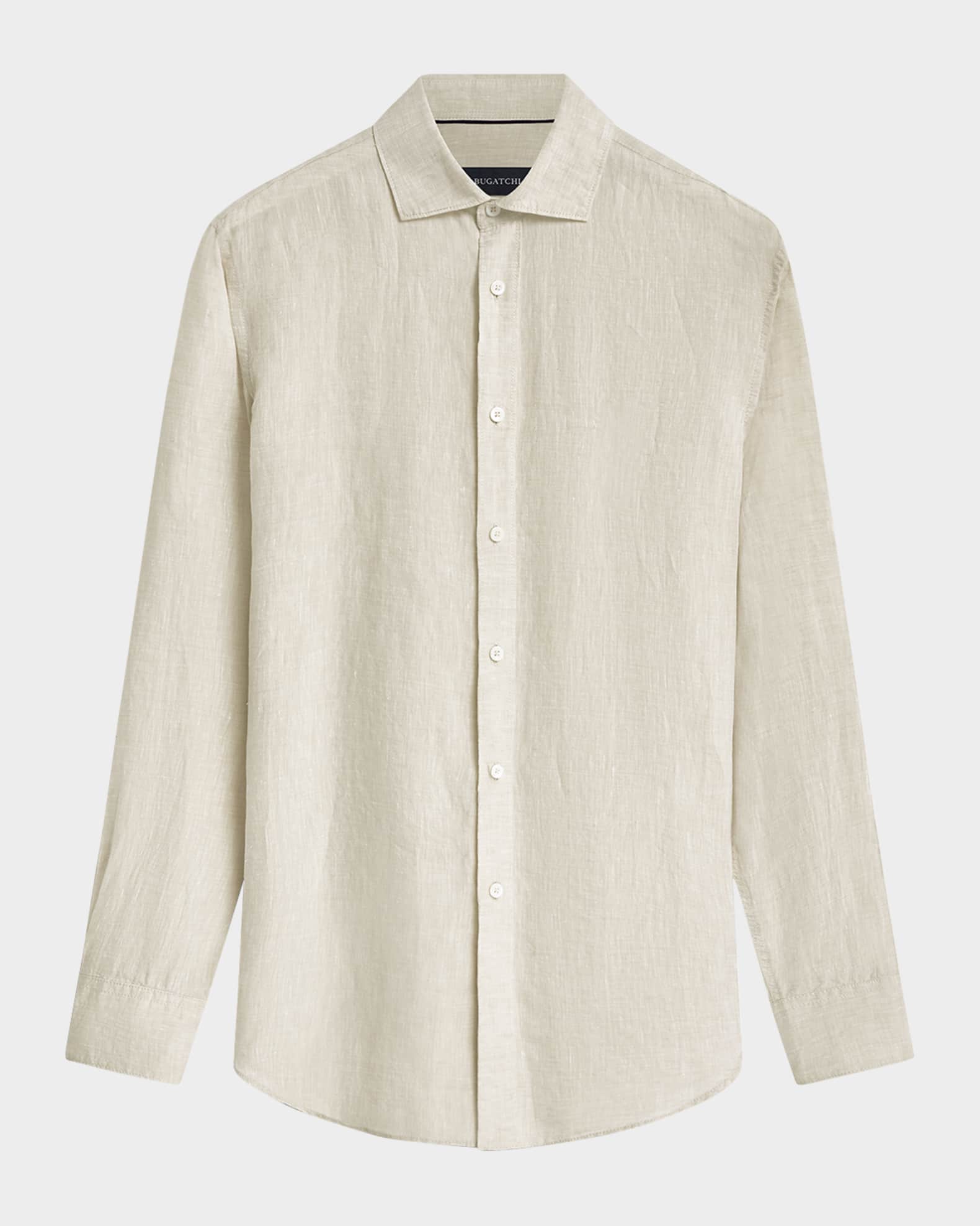 Men's Solid Linen Shaped Sport Shirt | Neiman Marcus