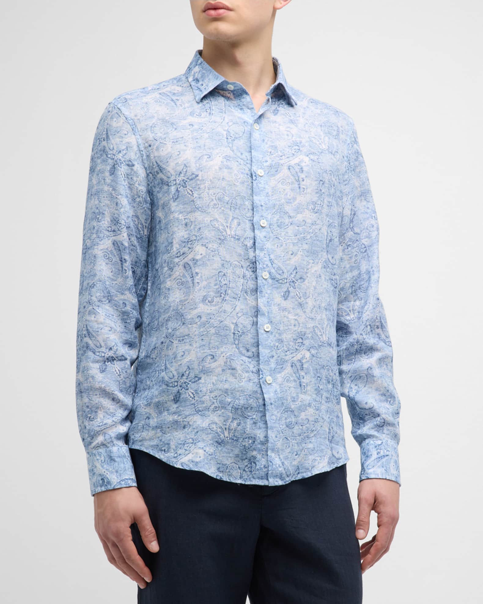 Bugatchi Men's Julian Paisley Linen Sport Shirt | Neiman Marcus