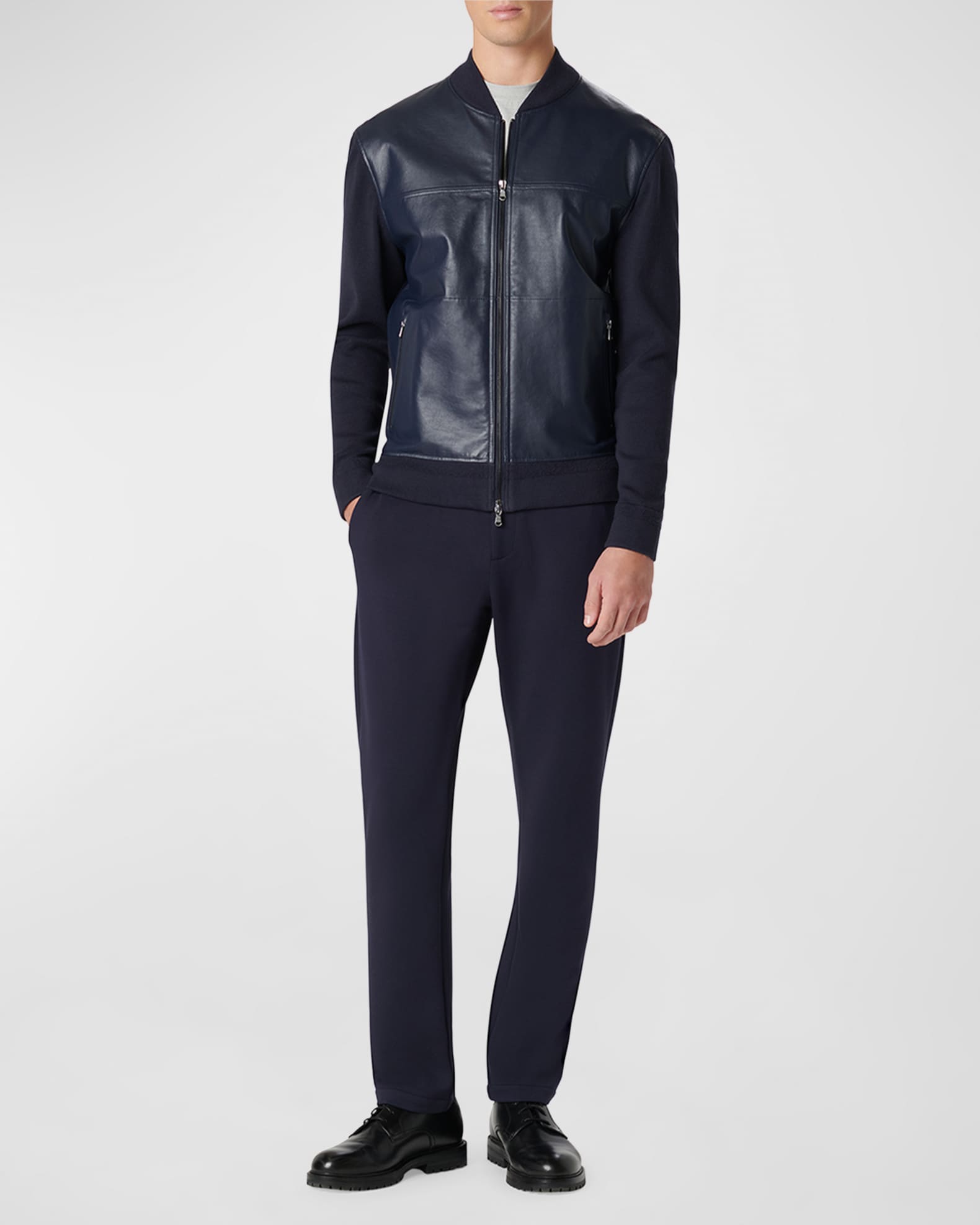 Bugatchi Men's Full-Zip Leather Bomber Jacket | Neiman Marcus