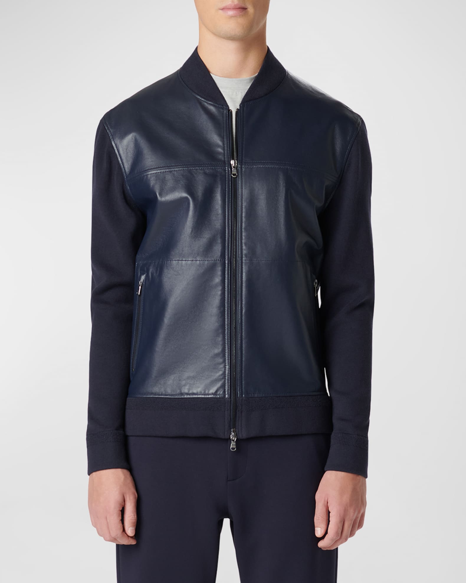 Bugatchi Men's Full-Zip Leather Bomber Jacket | Neiman Marcus