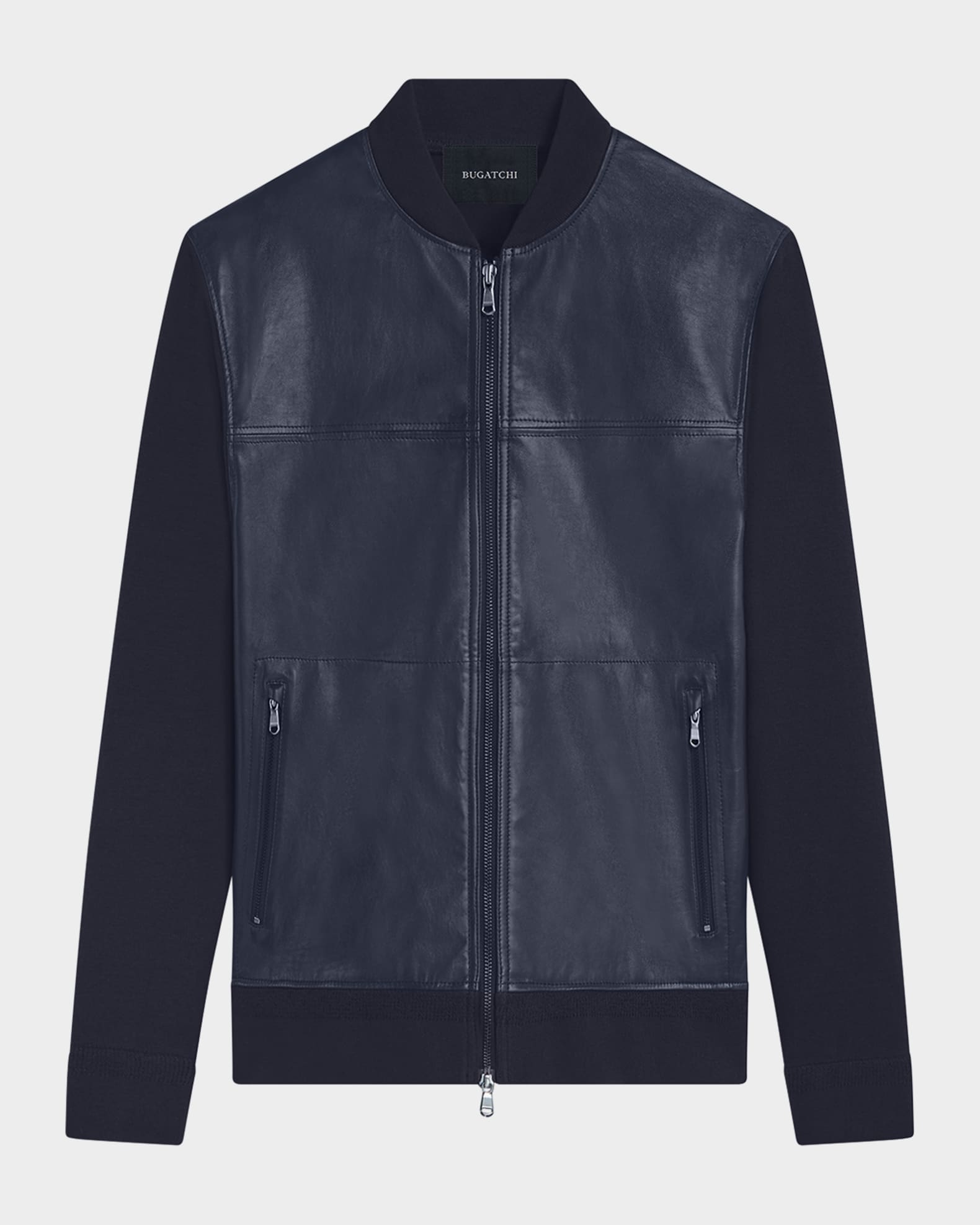 Bugatchi Men's Full-Zip Leather Bomber Jacket | Neiman Marcus
