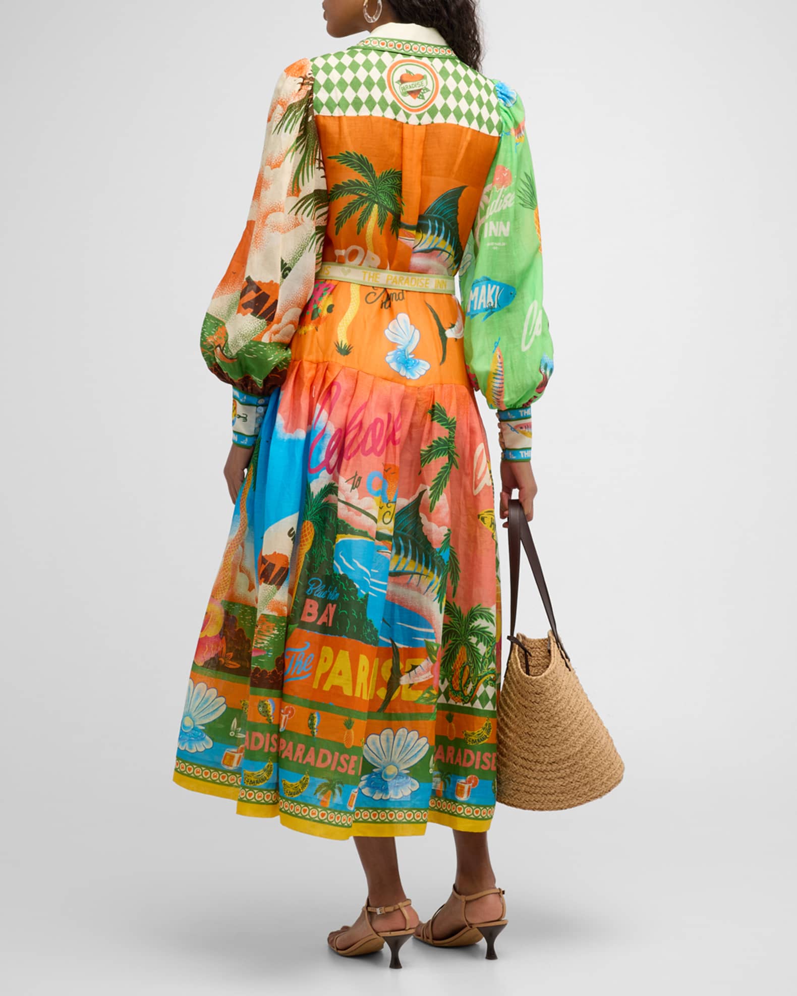 ALEMAIS x Alan Berry Rhys Paradiso Tie-Belt Midi Shirtdress | Neiman Marcus