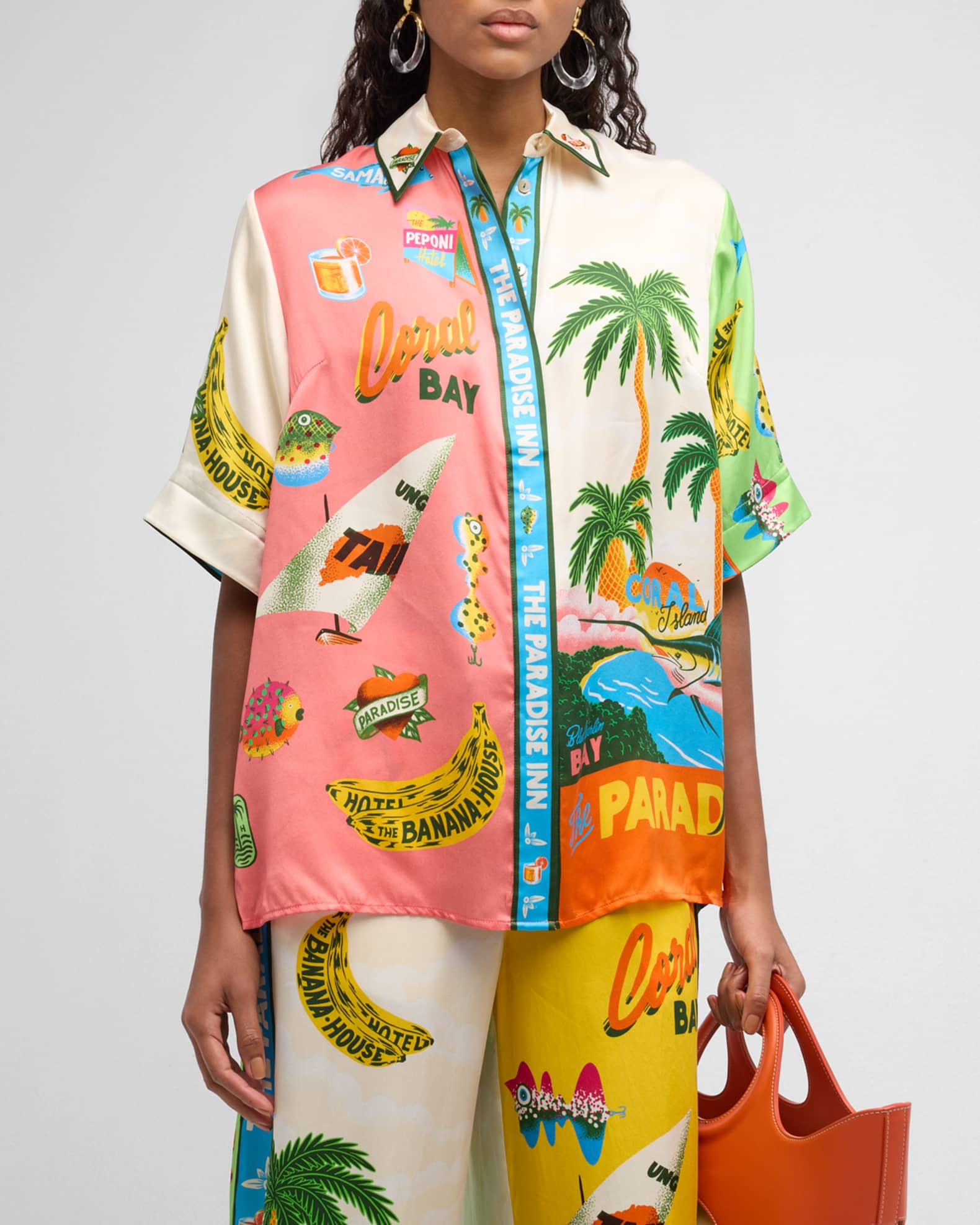 ALEMAIS x Alan Berry Rhys Paradiso Silk Button-Front Shirt | Neiman Marcus