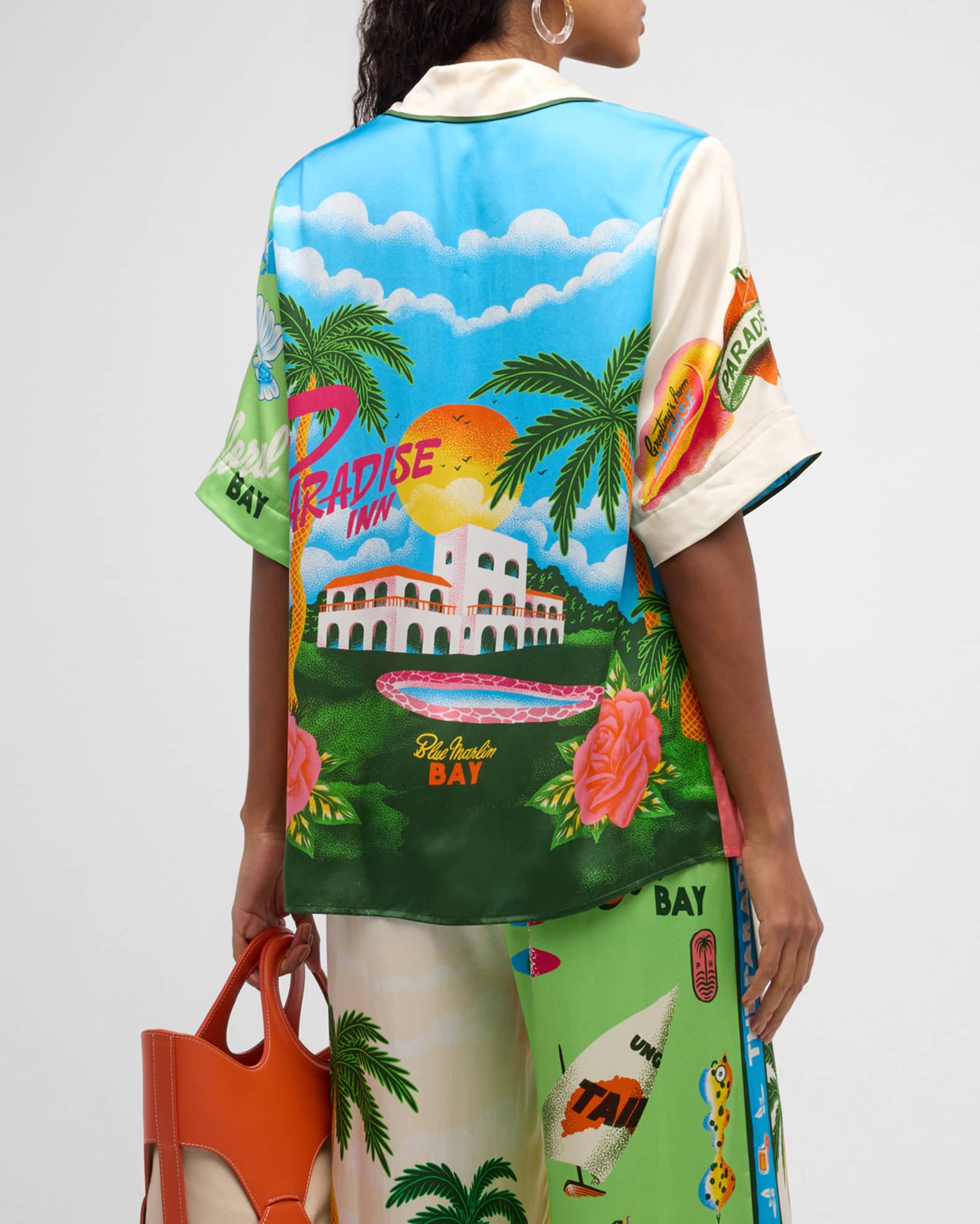 ALEMAIS x Alan Berry Rhys Paradiso Silk Button-Front Shirt | Neiman Marcus