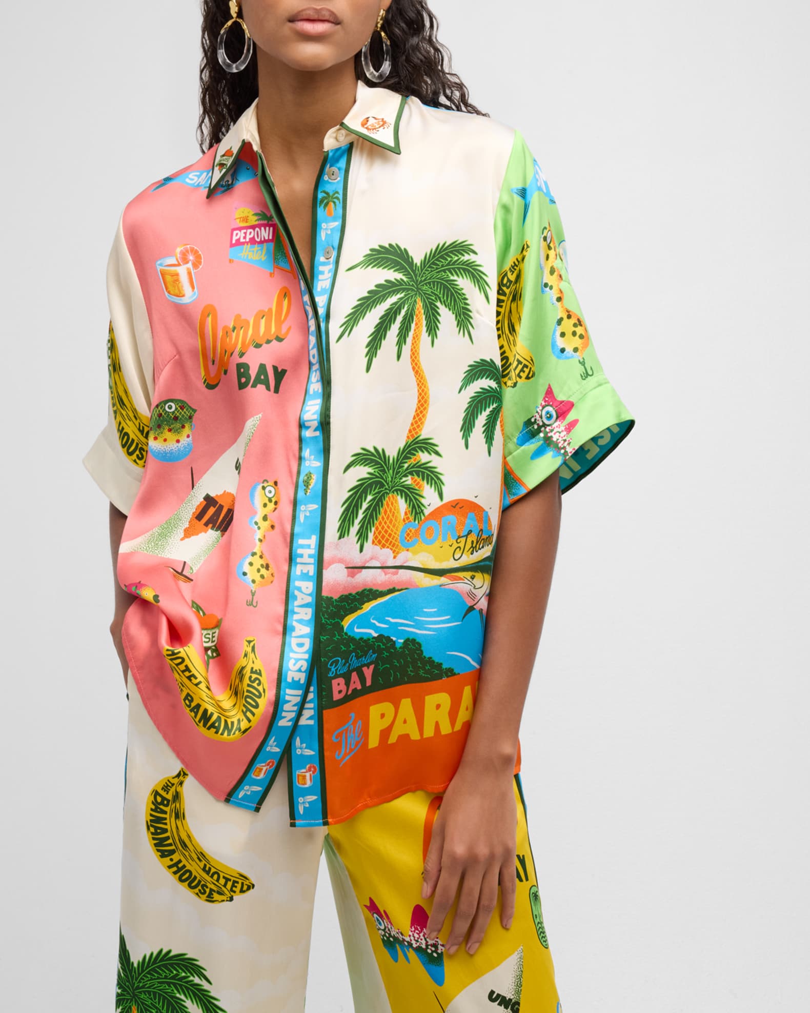 ALEMAIS x Alan Berry Rhys Paradiso Silk Button-Front Shirt | Neiman Marcus