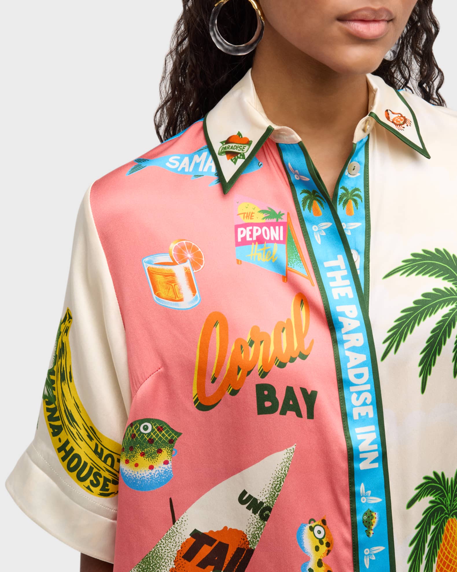ALEMAIS x Alan Berry Rhys Paradiso Silk Button-Front Shirt | Neiman Marcus
