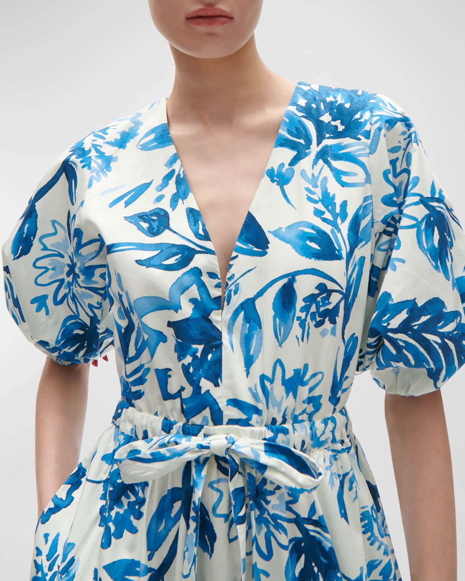 Figue Joyce Floral-Print Puff-Sleeve Midi Dress | Neiman Marcus