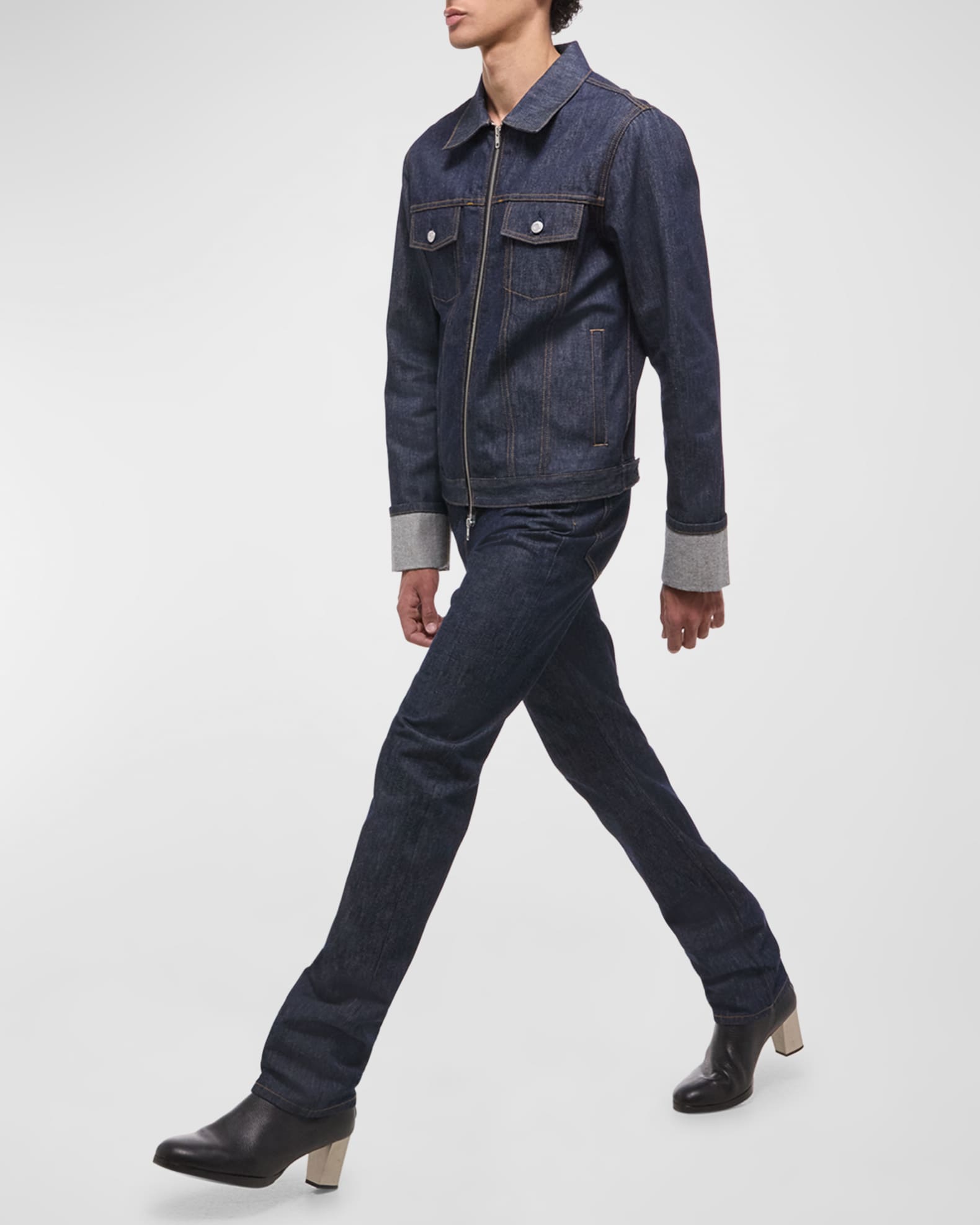 Helmut Lang Men's Cuffed Raw Denim Trucker Jacket | Neiman Marcus