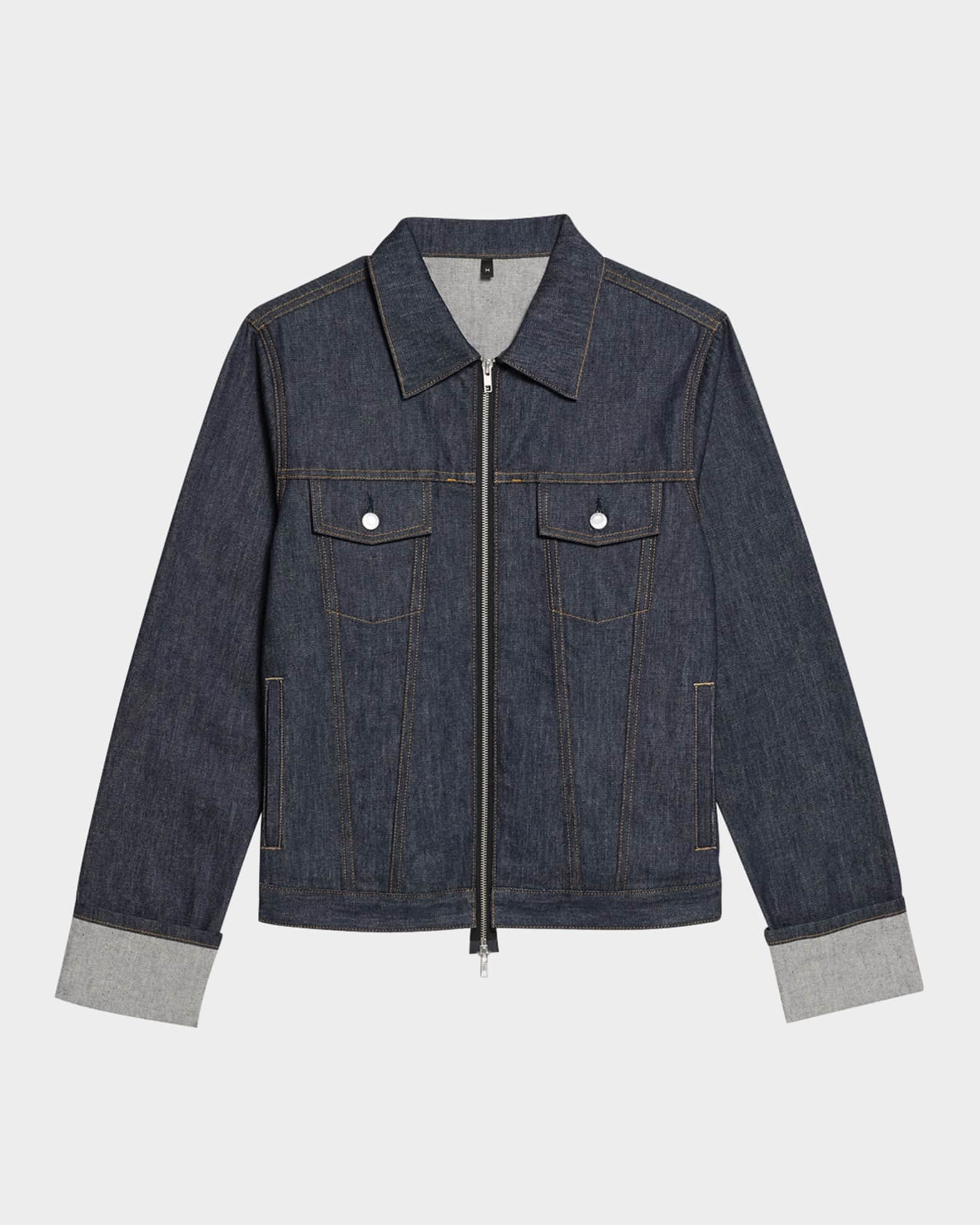 Helmut Lang Men's Cuffed Raw Denim Trucker Jacket | Neiman Marcus