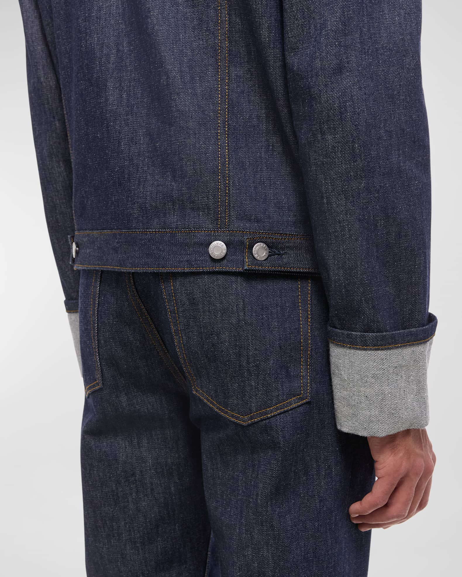 Helmut Lang Men's Cuffed Raw Denim Trucker Jacket | Neiman Marcus