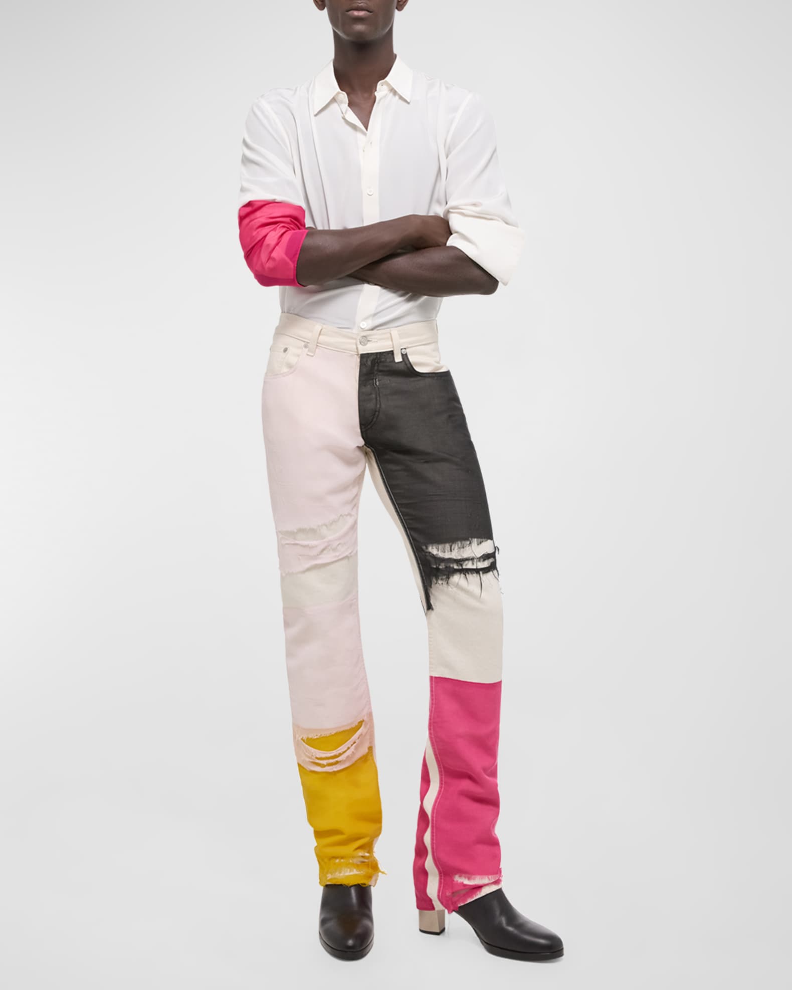 Helmut Lang Men's Low-Rise Colorblock Distressed Jeans | Neiman Marcus