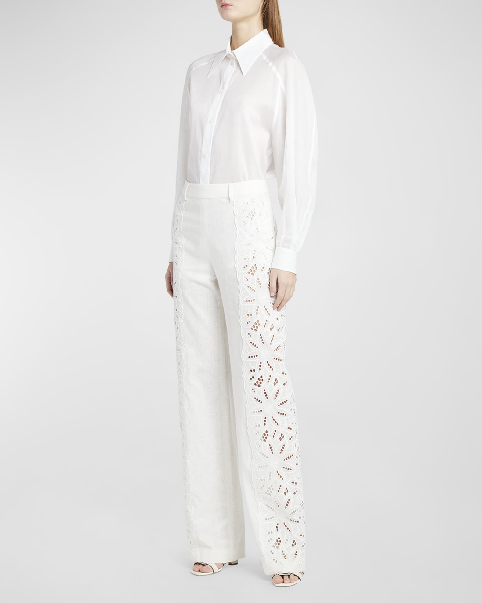 Alberta Ferretti High-Rise Eyelet Embroidered Straight-Leg Trousers ...
