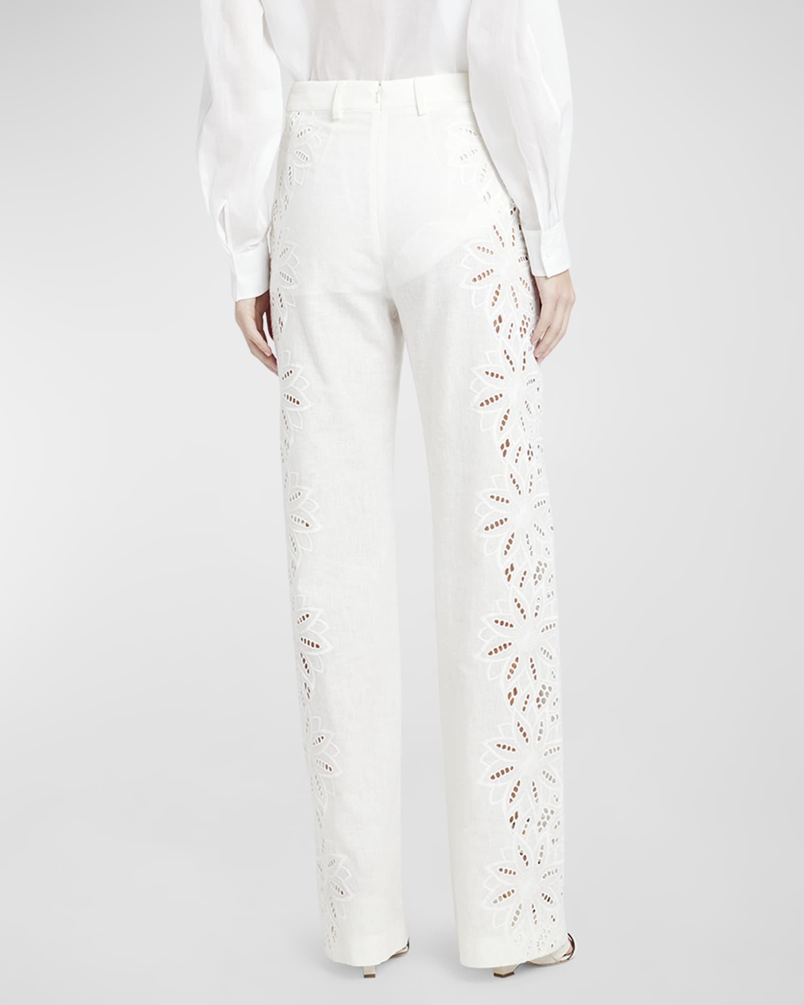Alberta Ferretti High-Rise Eyelet Embroidered Straight-Leg Trousers ...