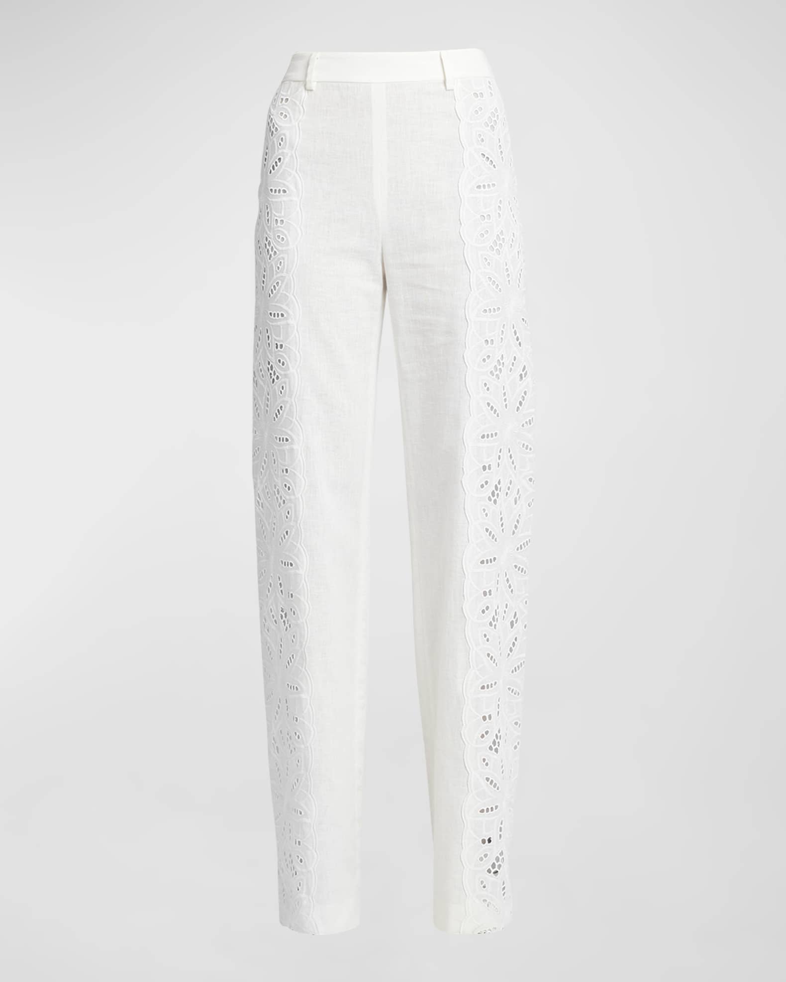 Alberta Ferretti High-Rise Eyelet Embroidered Straight-Leg Trousers ...