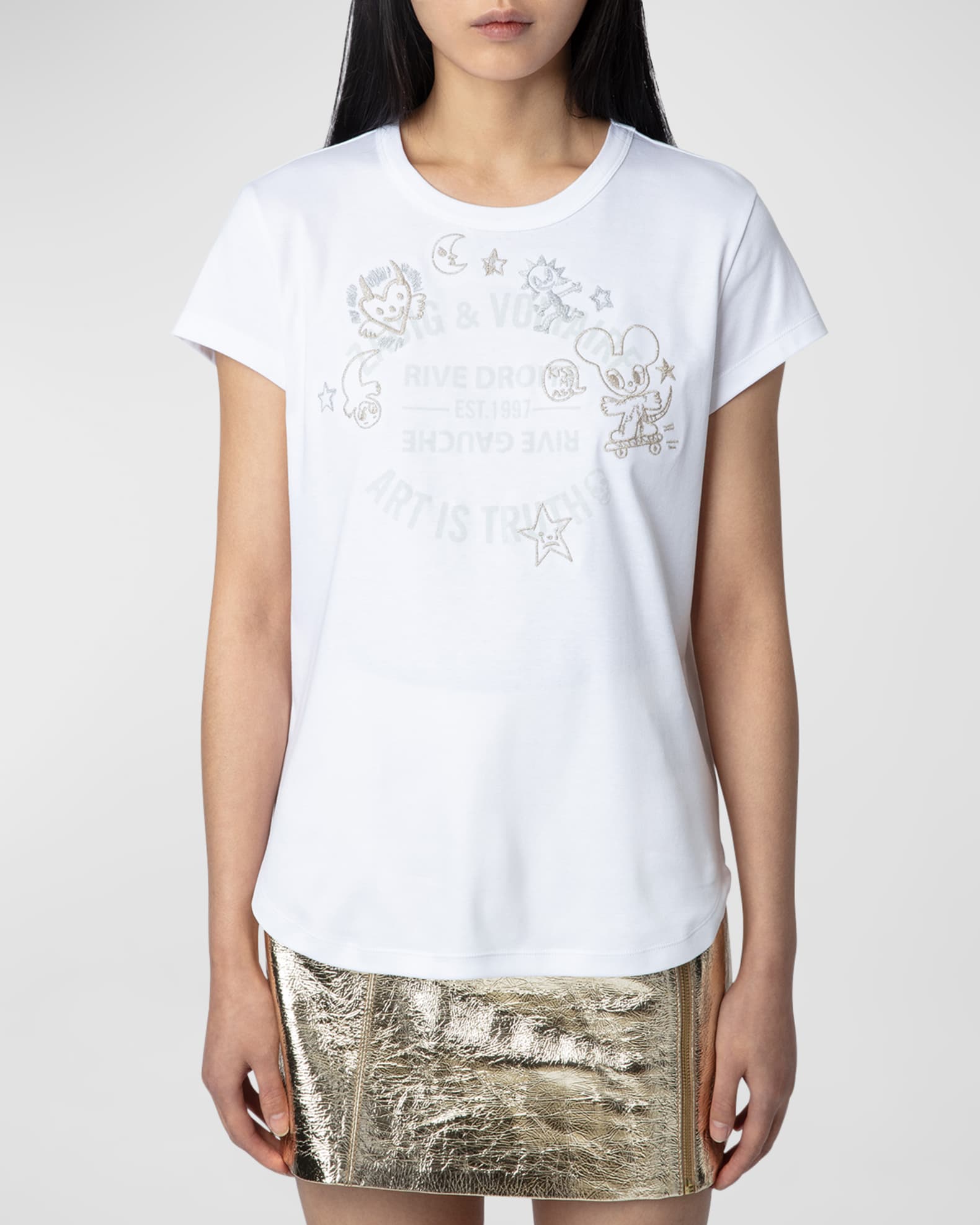 Zadig & Voltaire Woop Icon Embroidered Short-Sleeve T-Shirt | Neiman Marcus