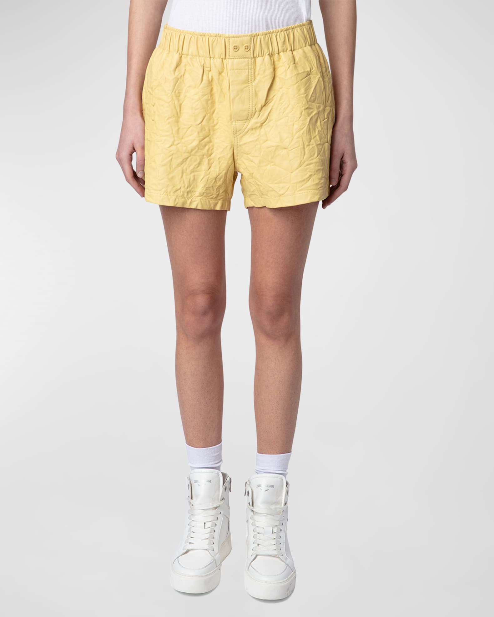 Zadig & Voltaire Pax Crinkled Leather Shorts | Neiman Marcus