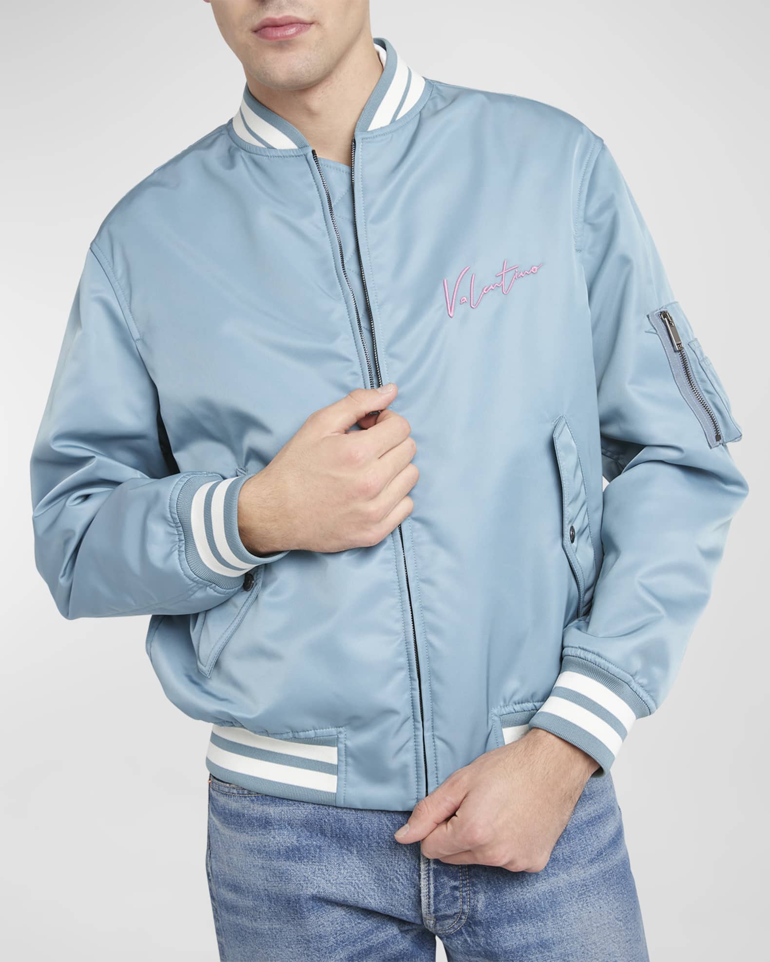Valentino Men's Embroidered Script Bomber Jacket | Neiman Marcus