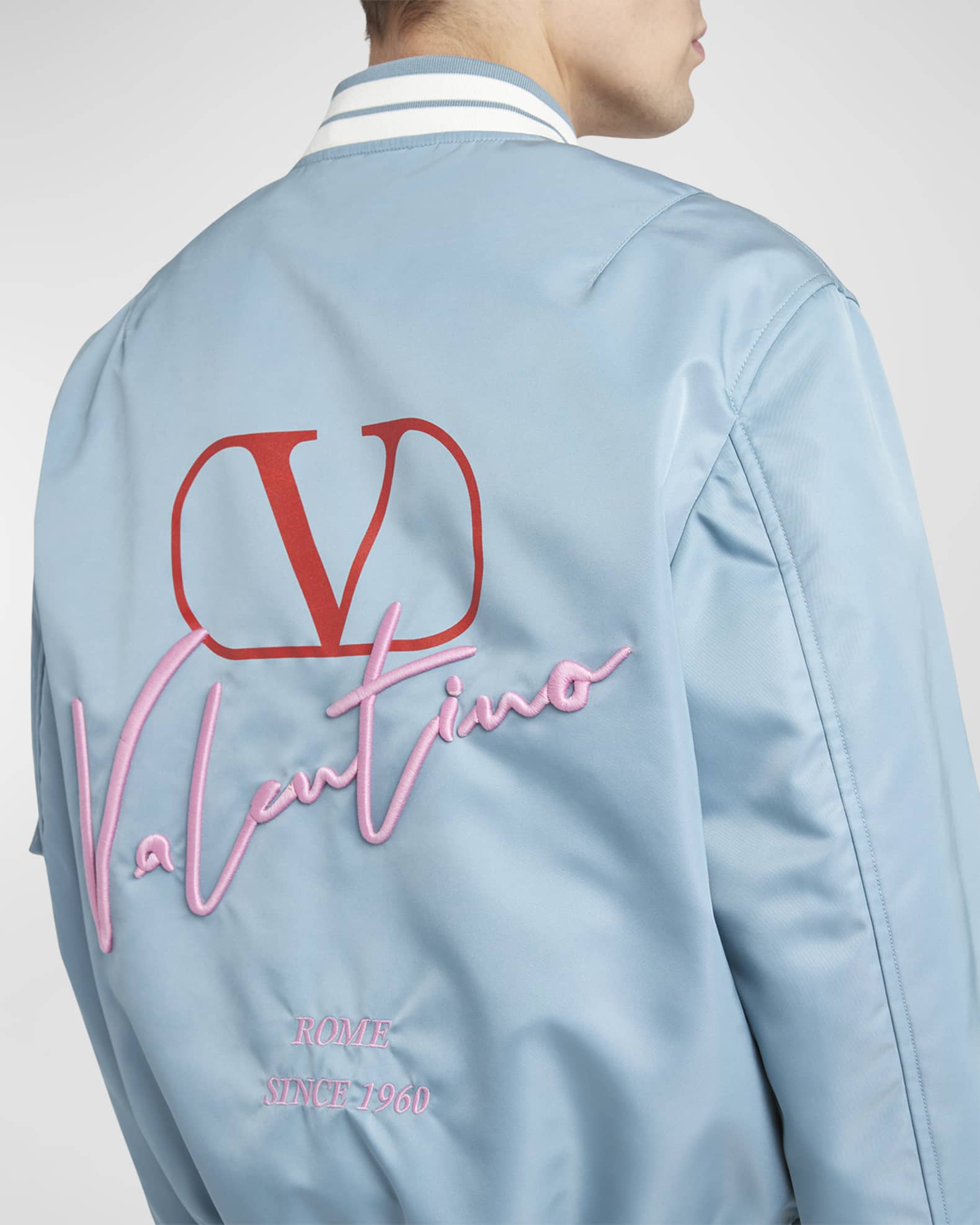 Valentino Men's Embroidered Script Bomber Jacket | Neiman Marcus