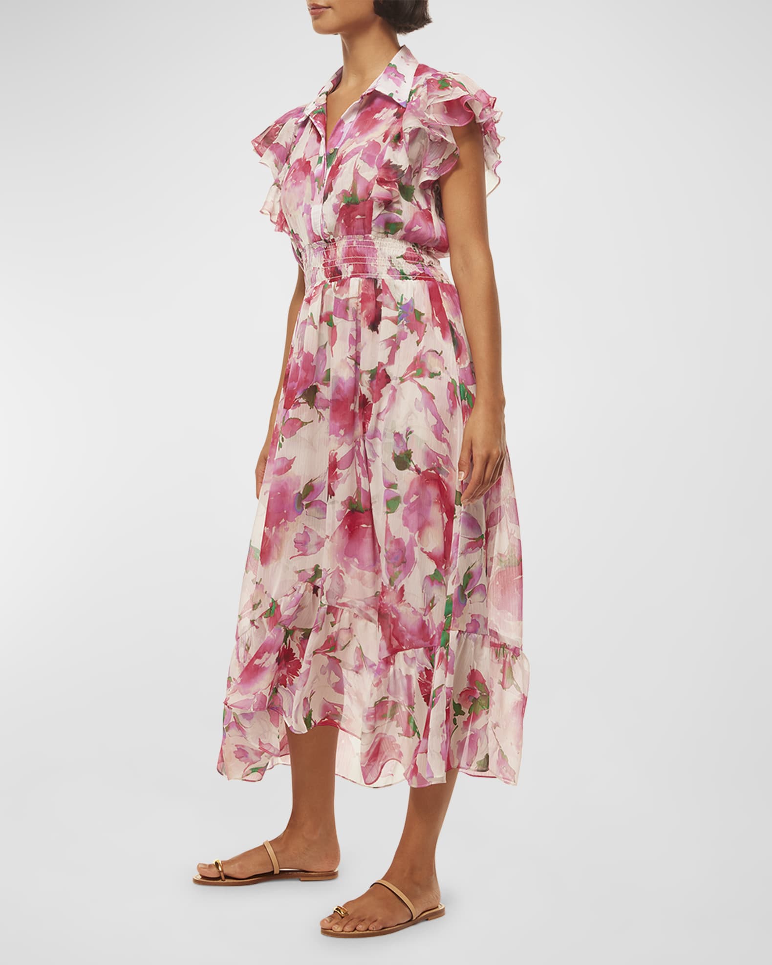 MISA Los Angeles Florencia Ombré Short-Sleeve Midi Dress | Neiman Marcus
