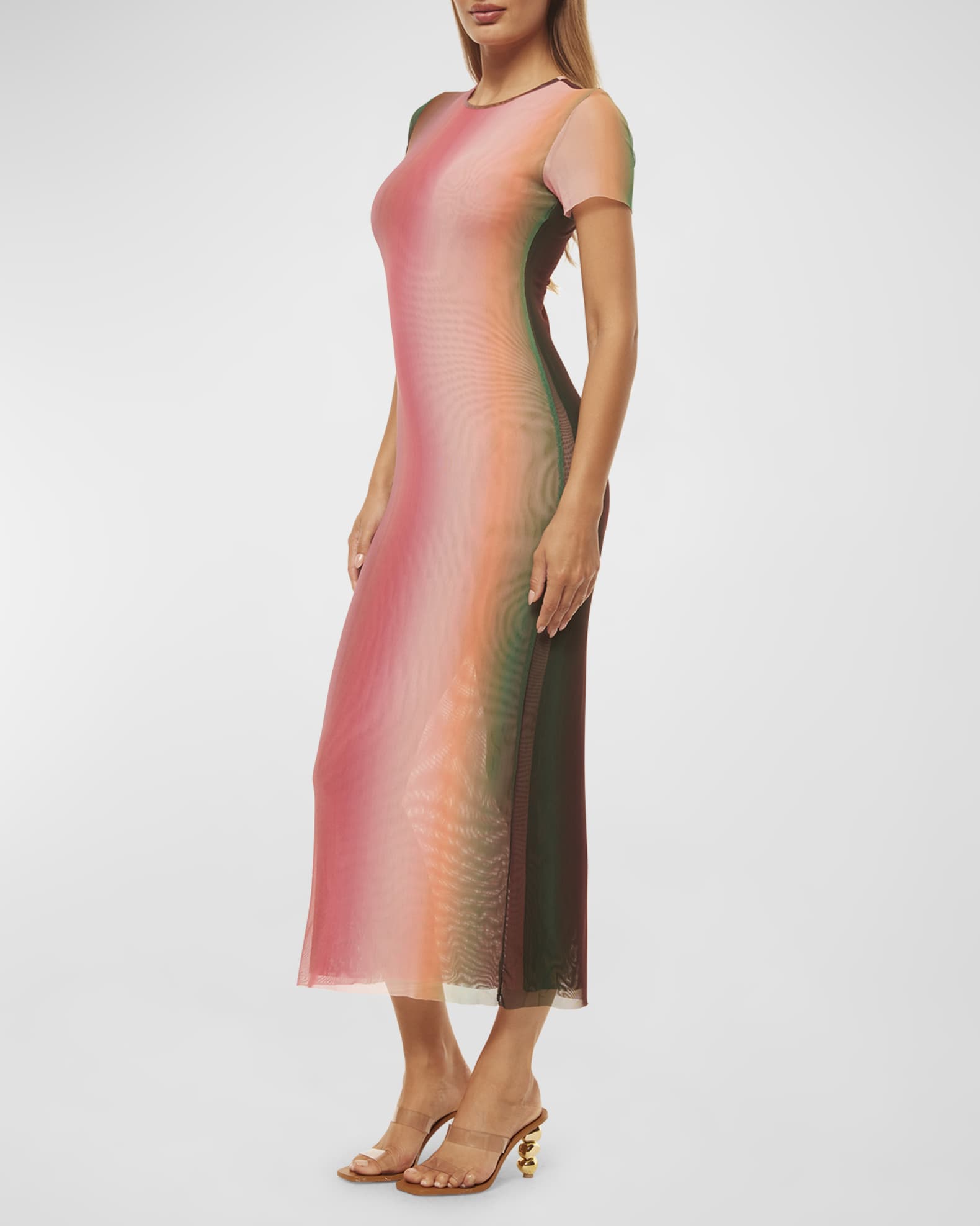 MISA Los Angeles Vanessa Ombre Short-Sleeve Midi Dress | Neiman Marcus