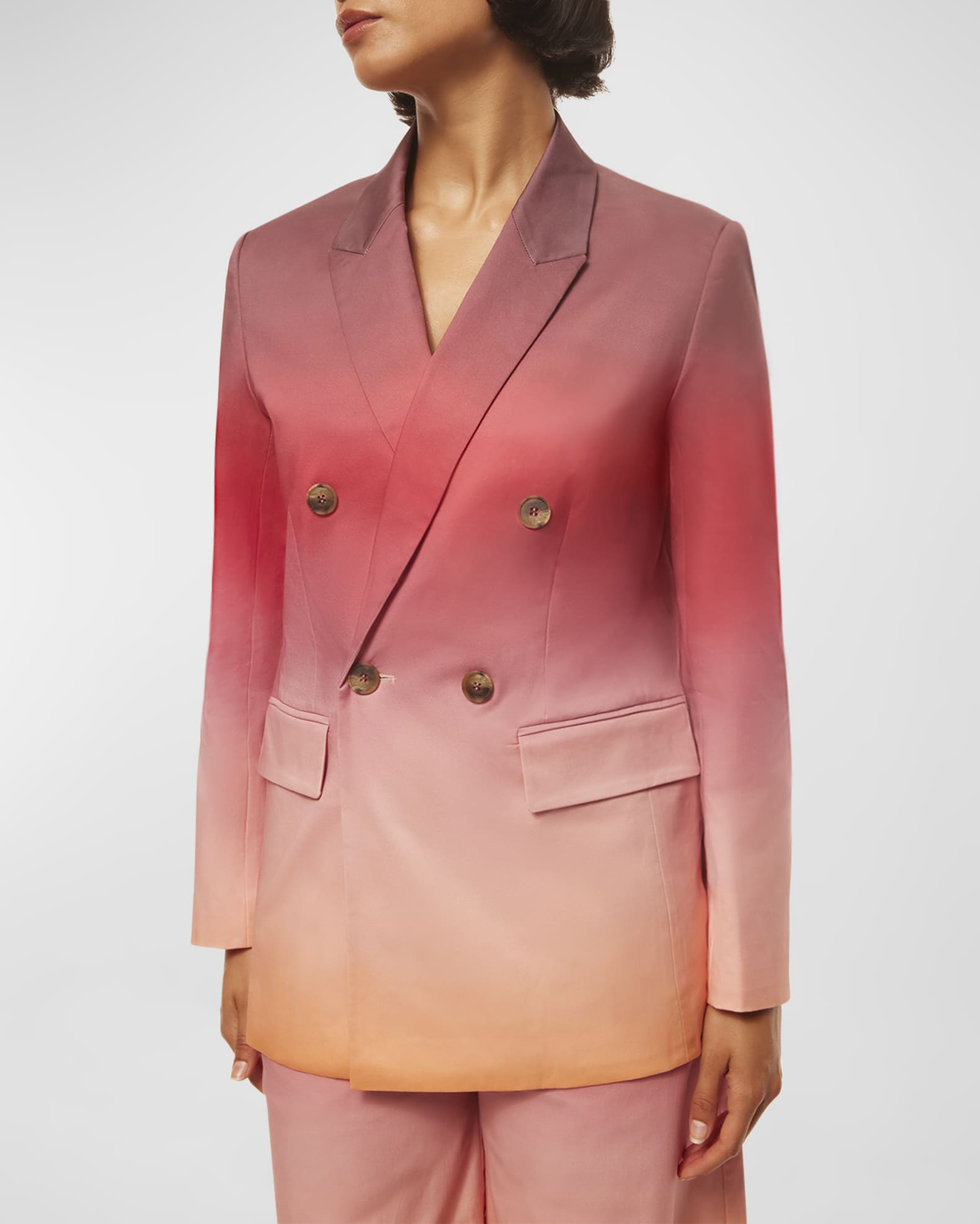 MISA Los Angeles Viva Ombré Stretch Cotton Double-Breasted Blazer | Neiman Marcus