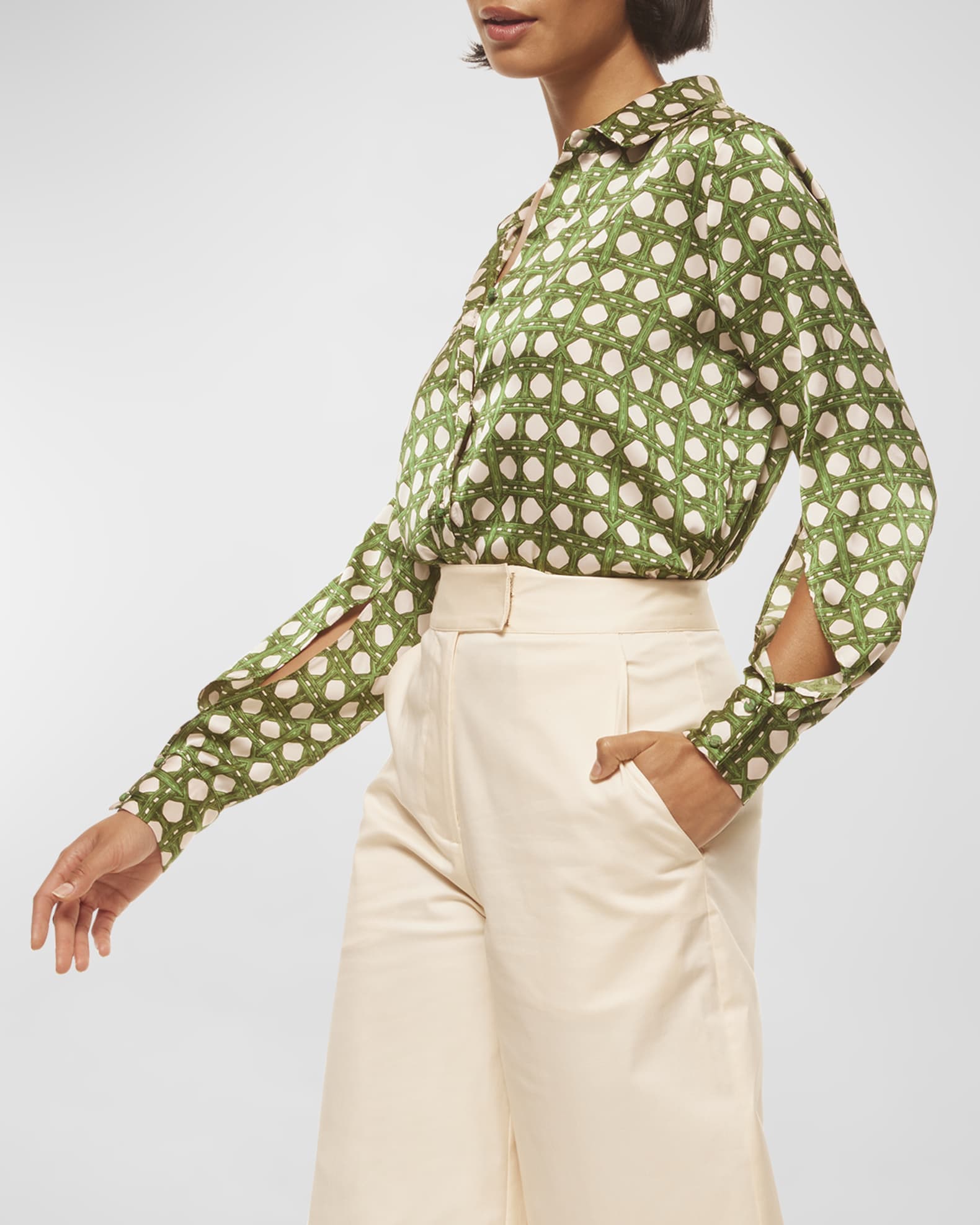 MISA Los Angeles Celine Printed Button-Front Top | Neiman Marcus