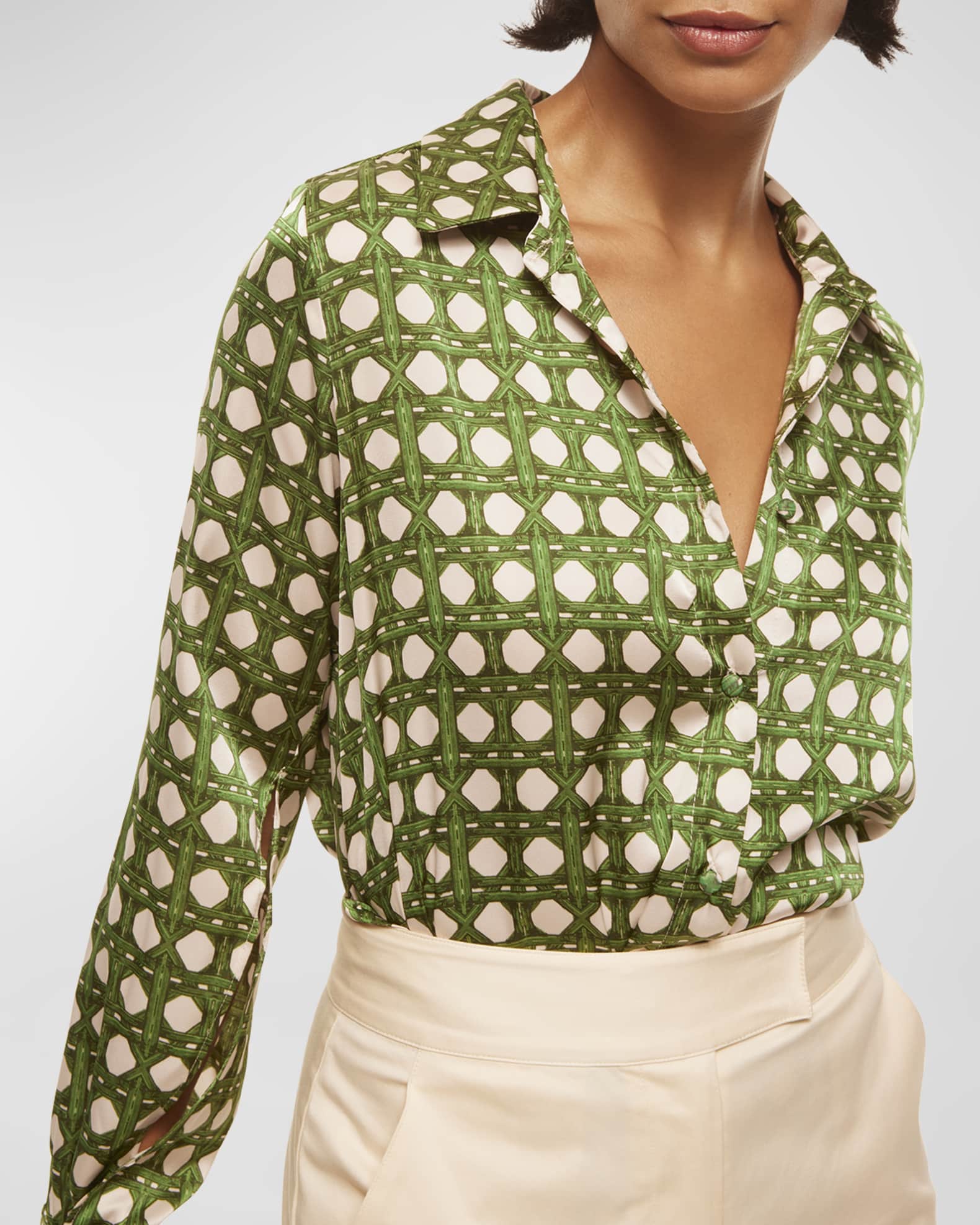 MISA Los Angeles Celine Printed Button-Front Top | Neiman Marcus