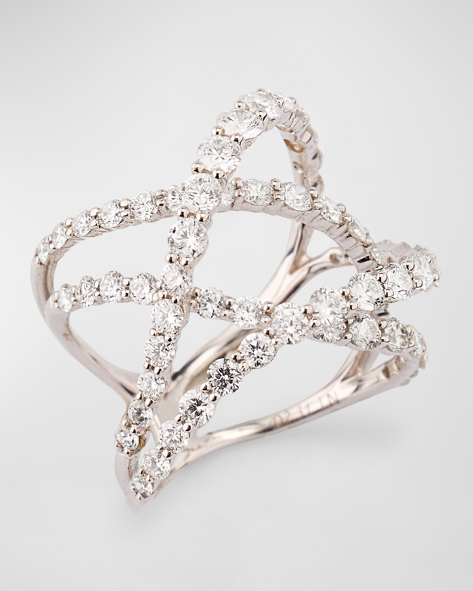 Lisa Nik 18K White Gold Pave Diamond Criss Cross Ring, Size 6 | Neiman ...