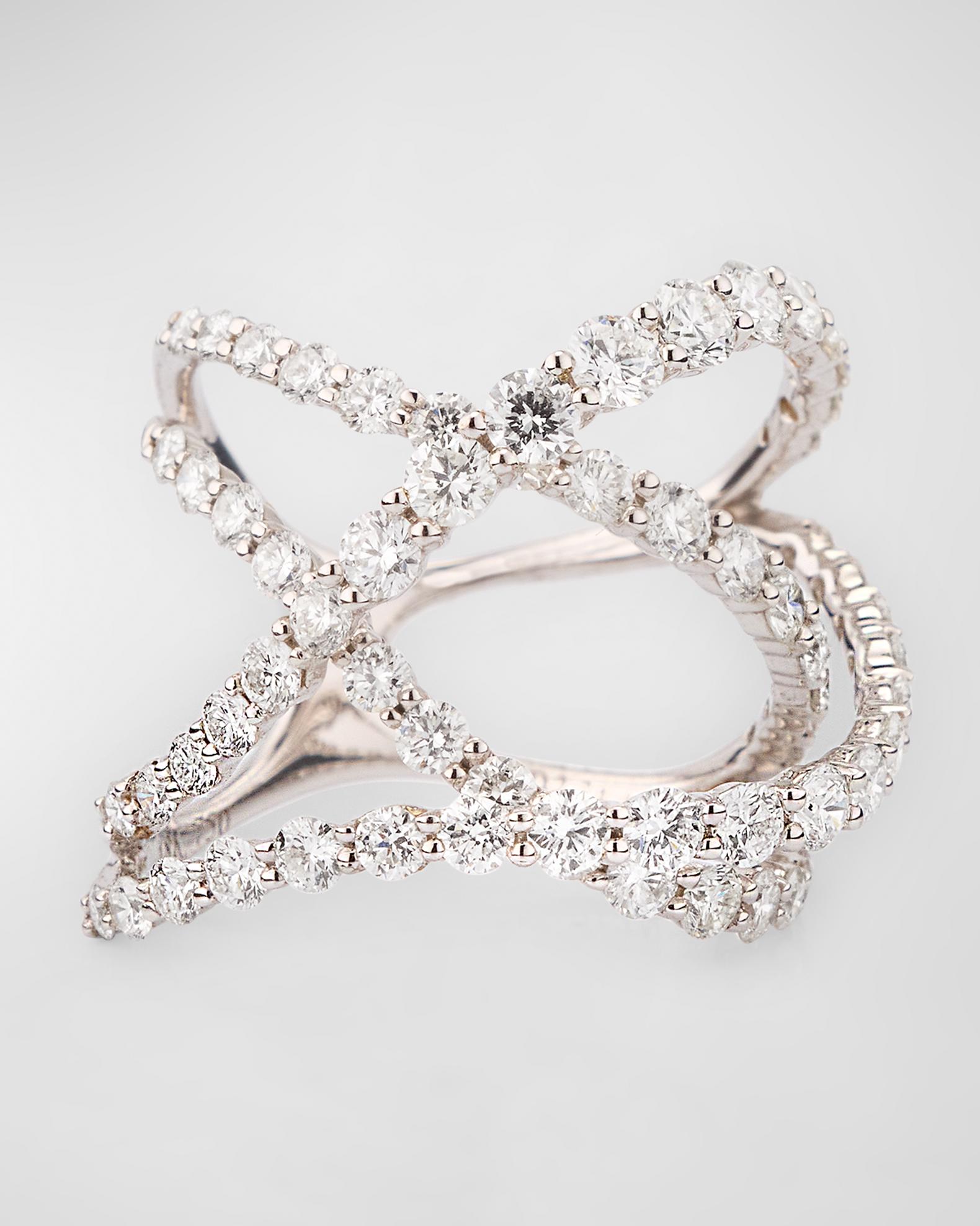 Lisa Nik 18K White Gold Pave Diamond Criss Cross Ring, Size 6 | Neiman ...