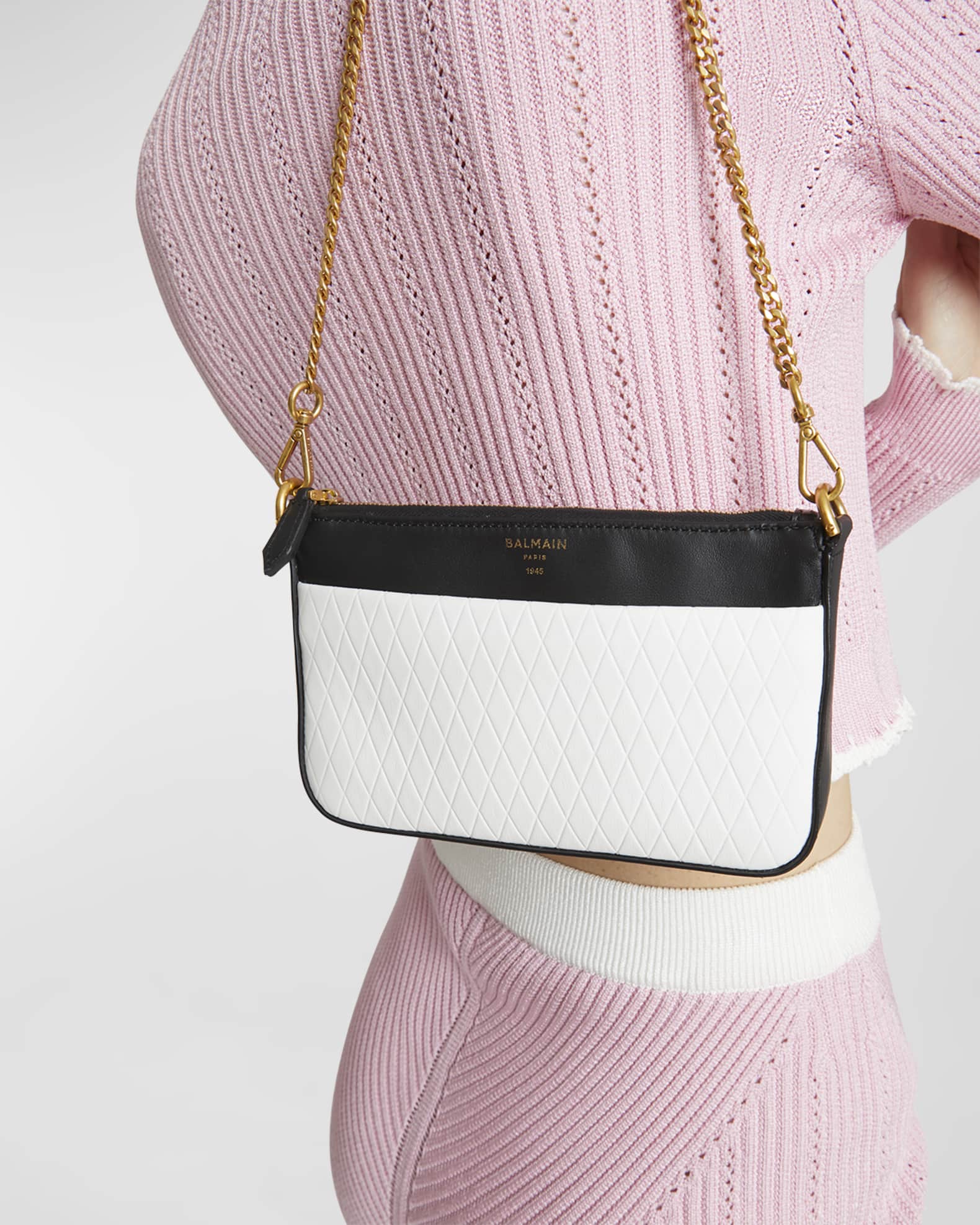 Balmain 1945 Soft Mini Zipped Crossbody Bag in Embossed Leather ...