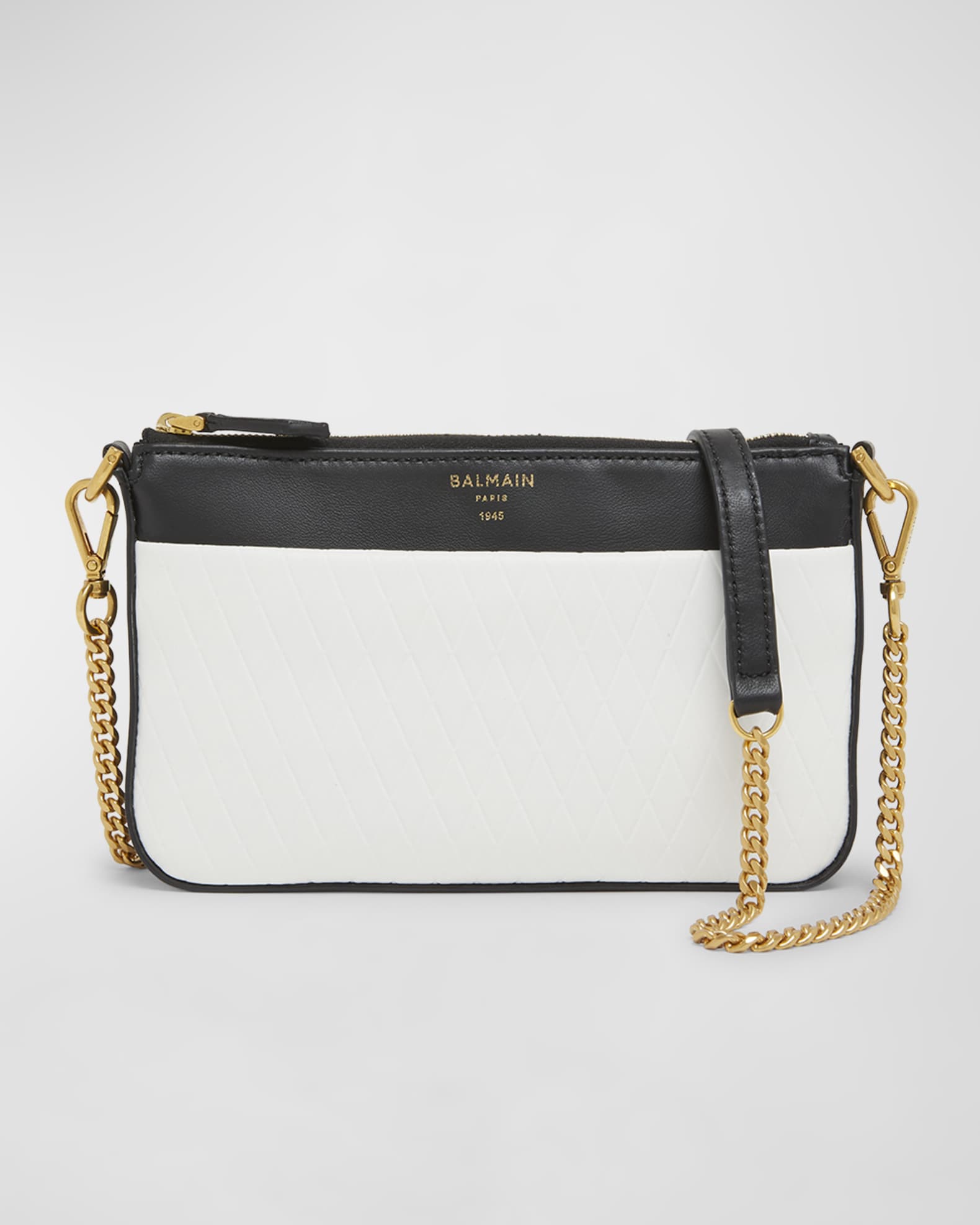Balmain 1945 Soft Mini Zipped Crossbody Bag in Embossed Leather ...