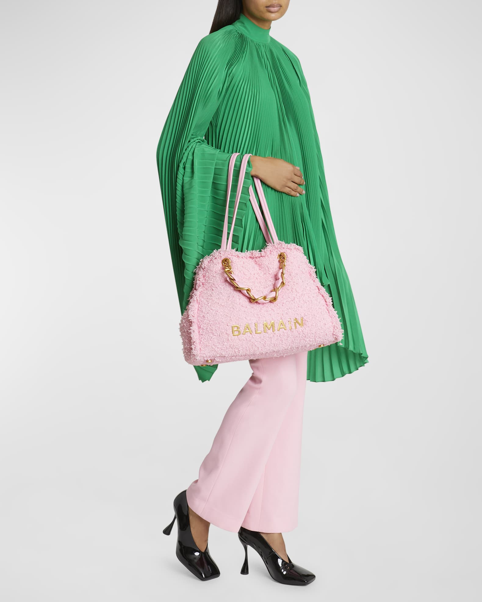Balmain 1945 Soft Cabas Tote Bag in Tweed | Neiman Marcus