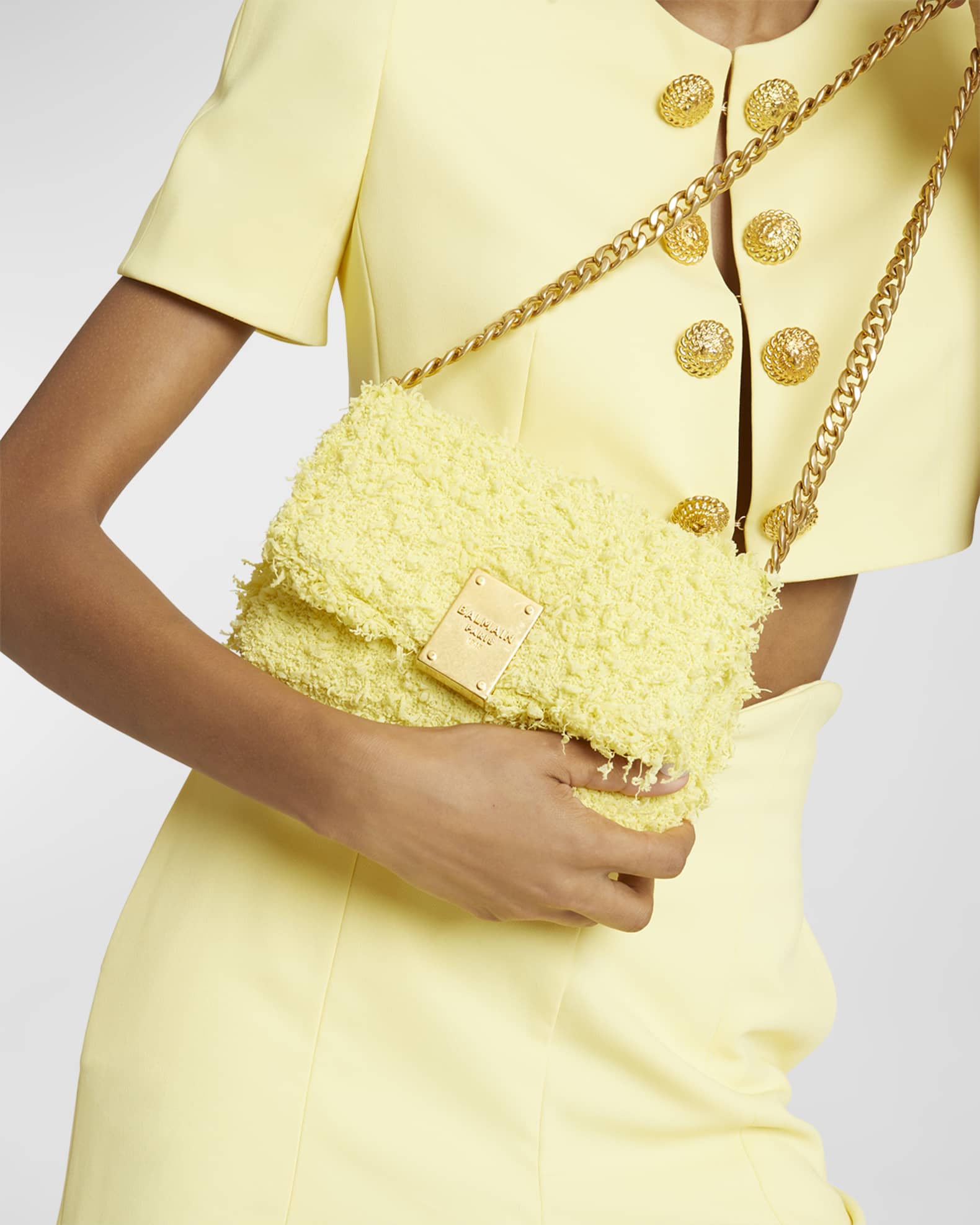 Balmain 1945 Soft Mini Shoulder Bag in Tweed | Neiman Marcus