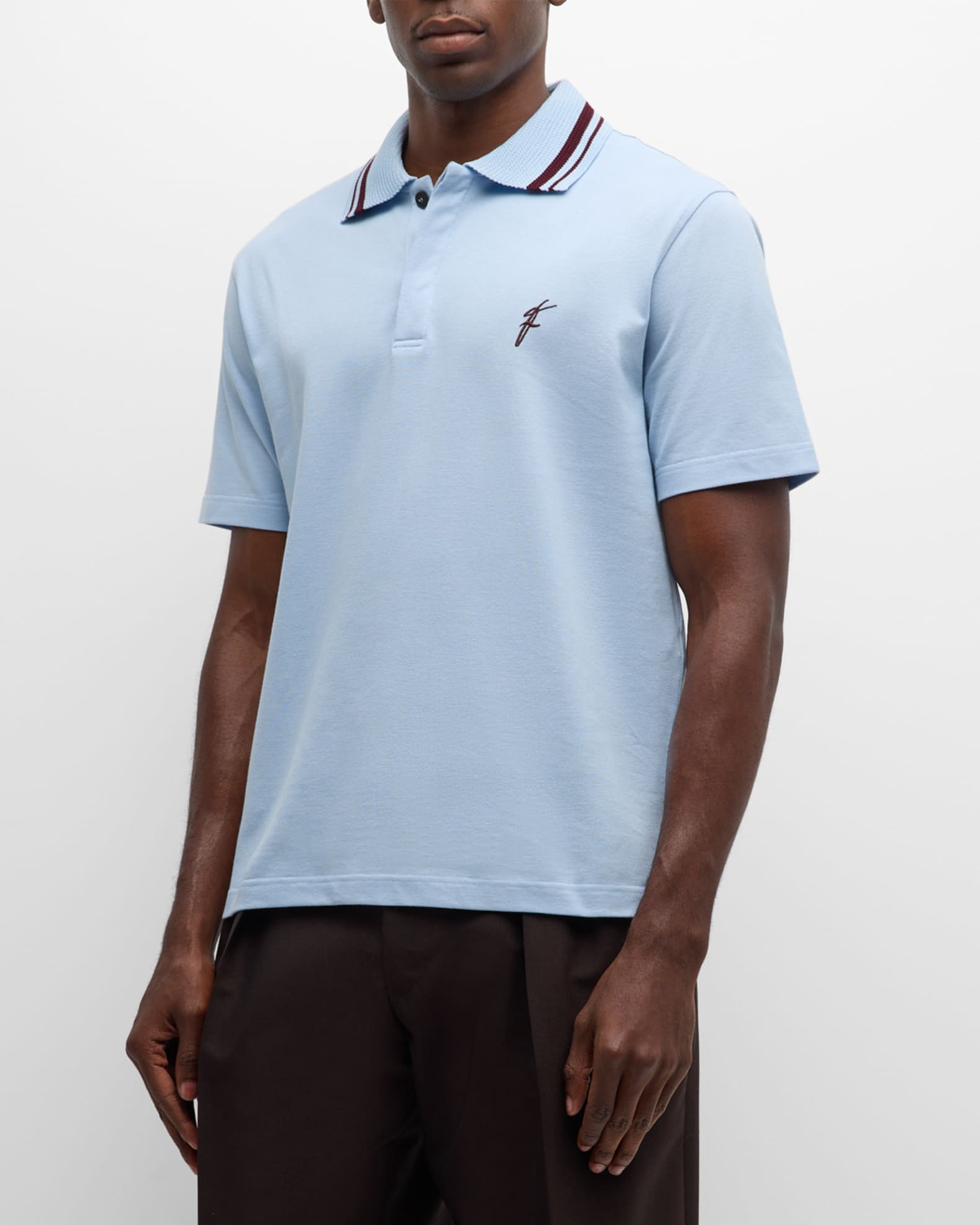 Ferragamo Men's Polo Shirt with Collar Detailing | Neiman Marcus
