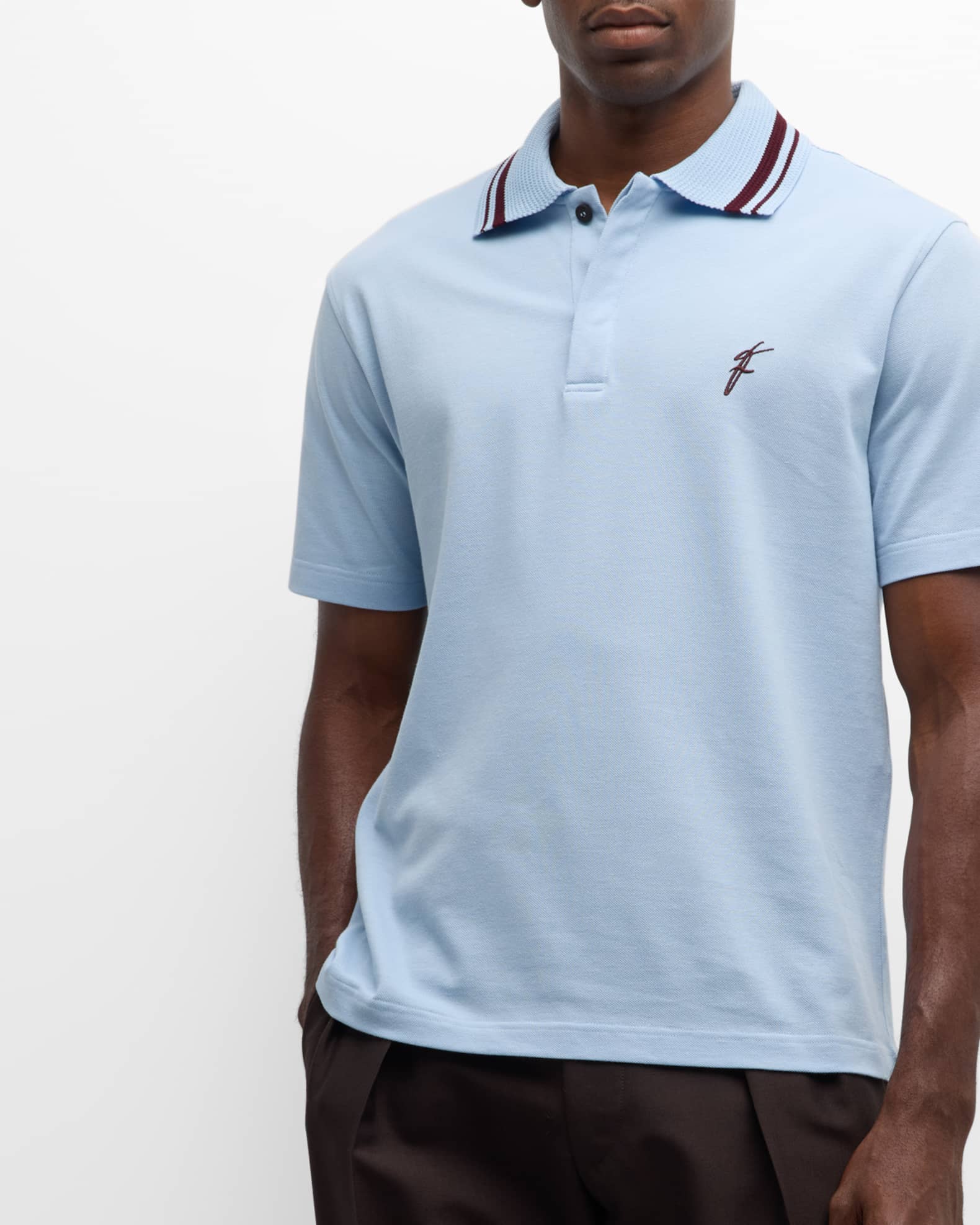 Ferragamo Men's Polo Shirt with Collar Detailing | Neiman Marcus