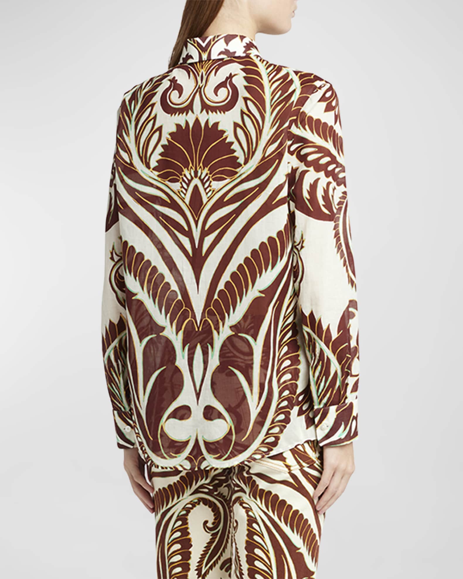 Etro Long-Sleeve Printed Button-Front Top | Neiman Marcus