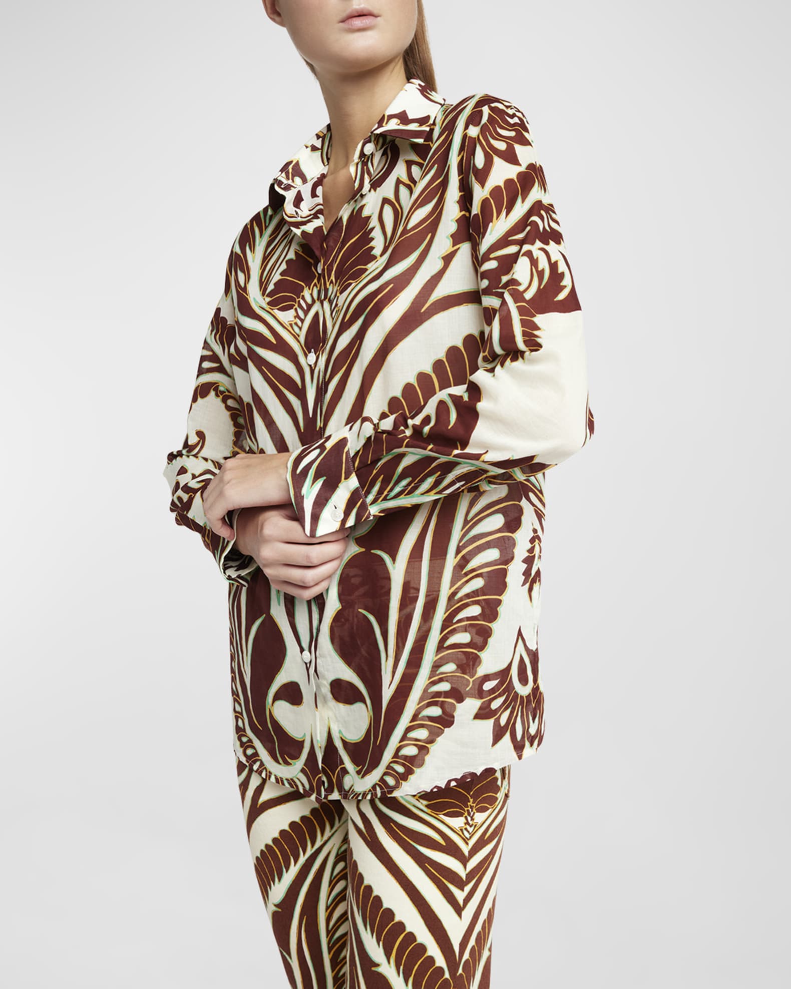 Etro Long-Sleeve Printed Button-Front Top | Neiman Marcus
