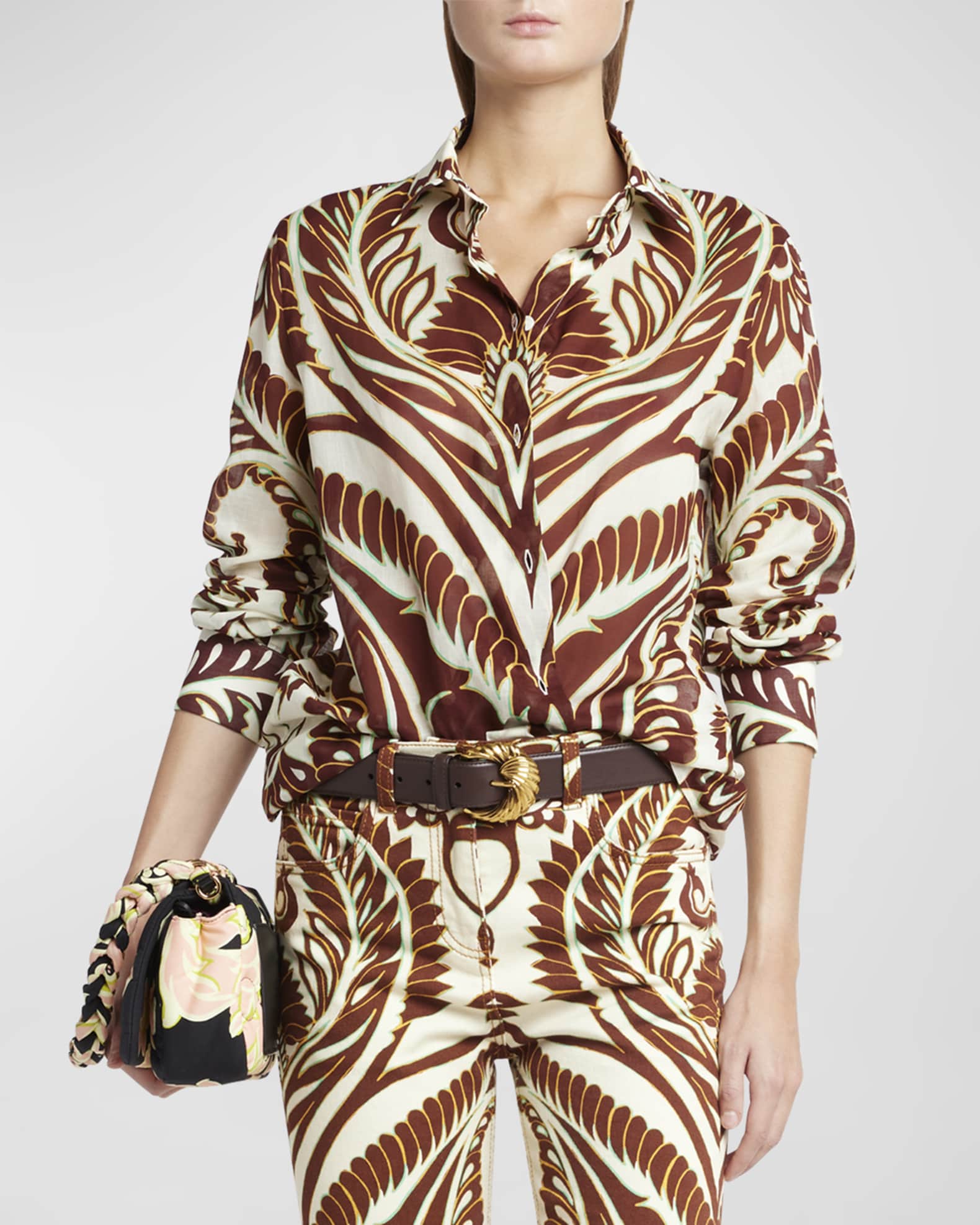 Etro Long-Sleeve Printed Button-Front Top | Neiman Marcus